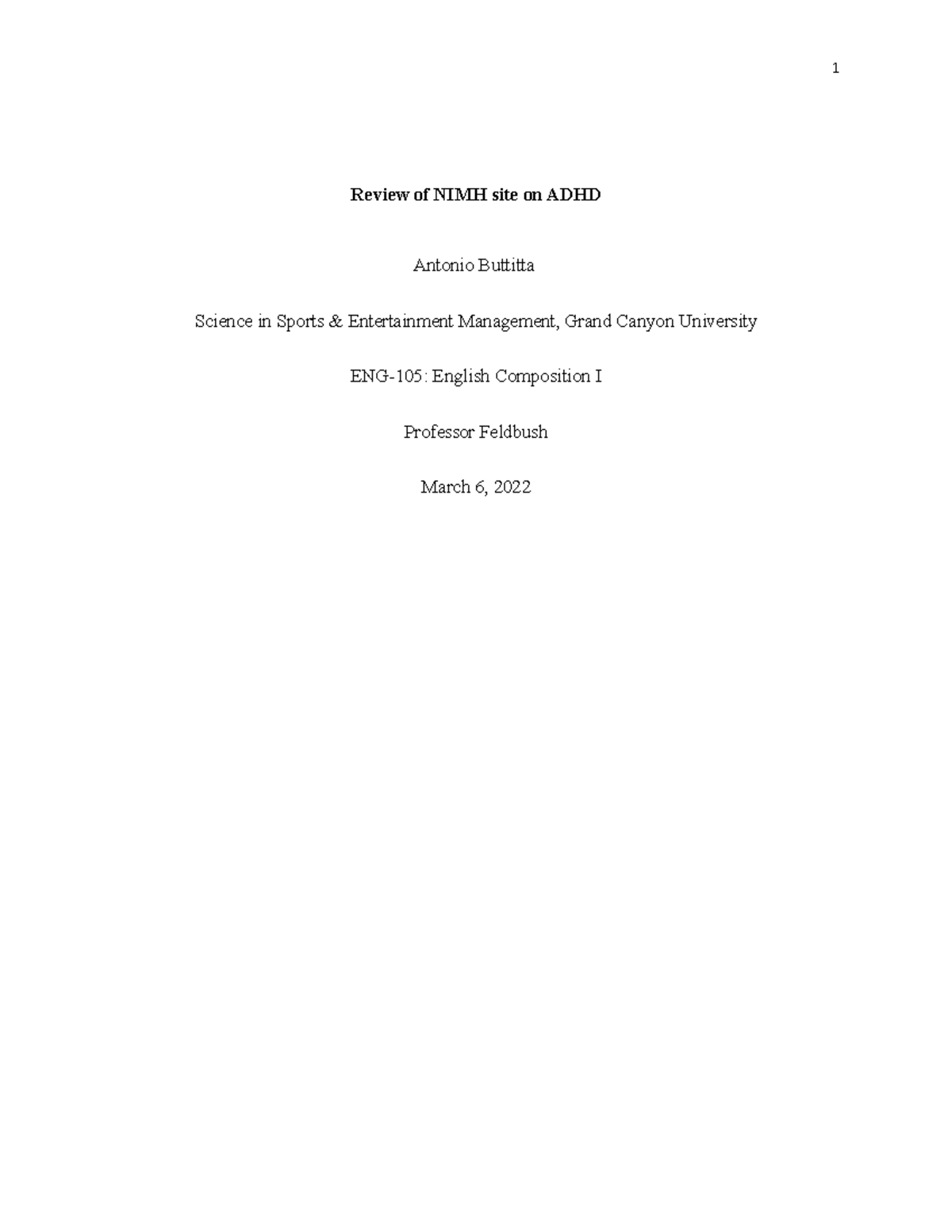 Review of NIMH Essay about ADHD - Review of NIMH site on ADHD Antonio ...