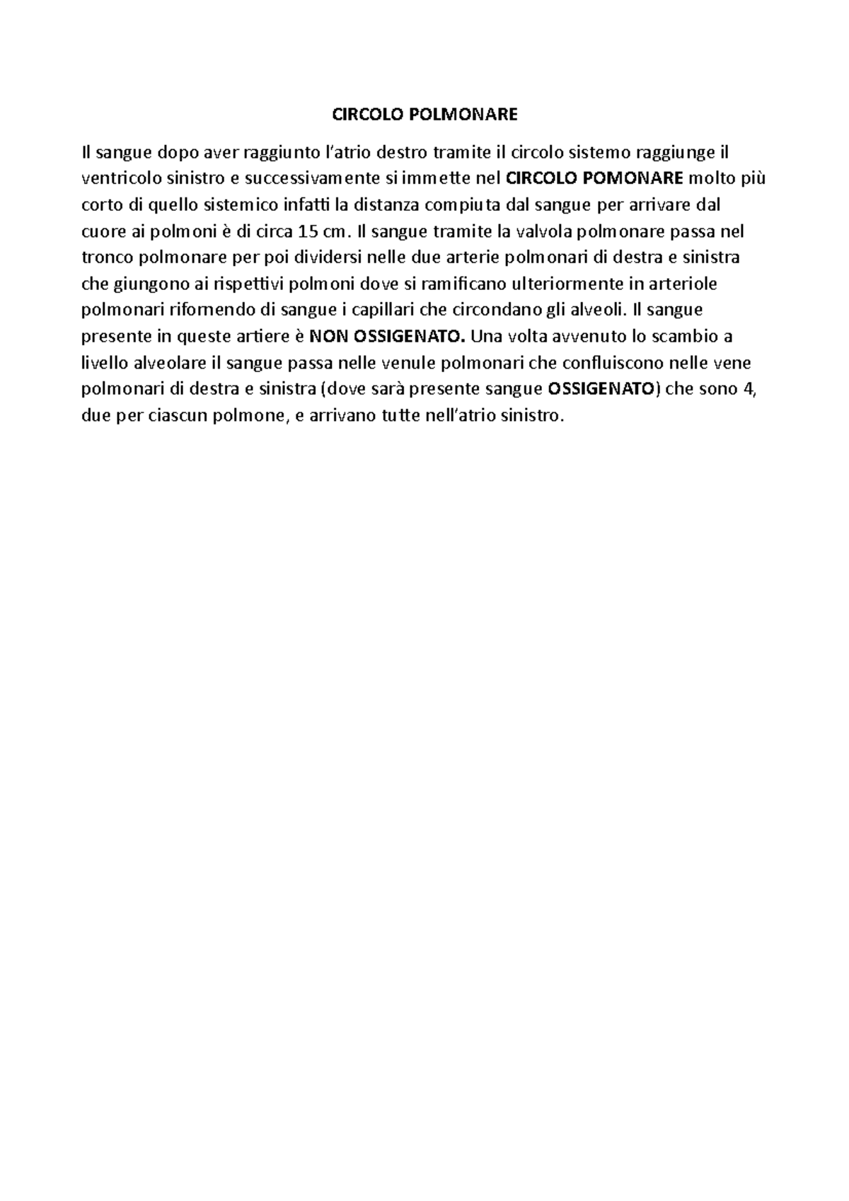 5- Circolo Polmonare -appunti - Medicina Legale - Uniecampus - Studocu