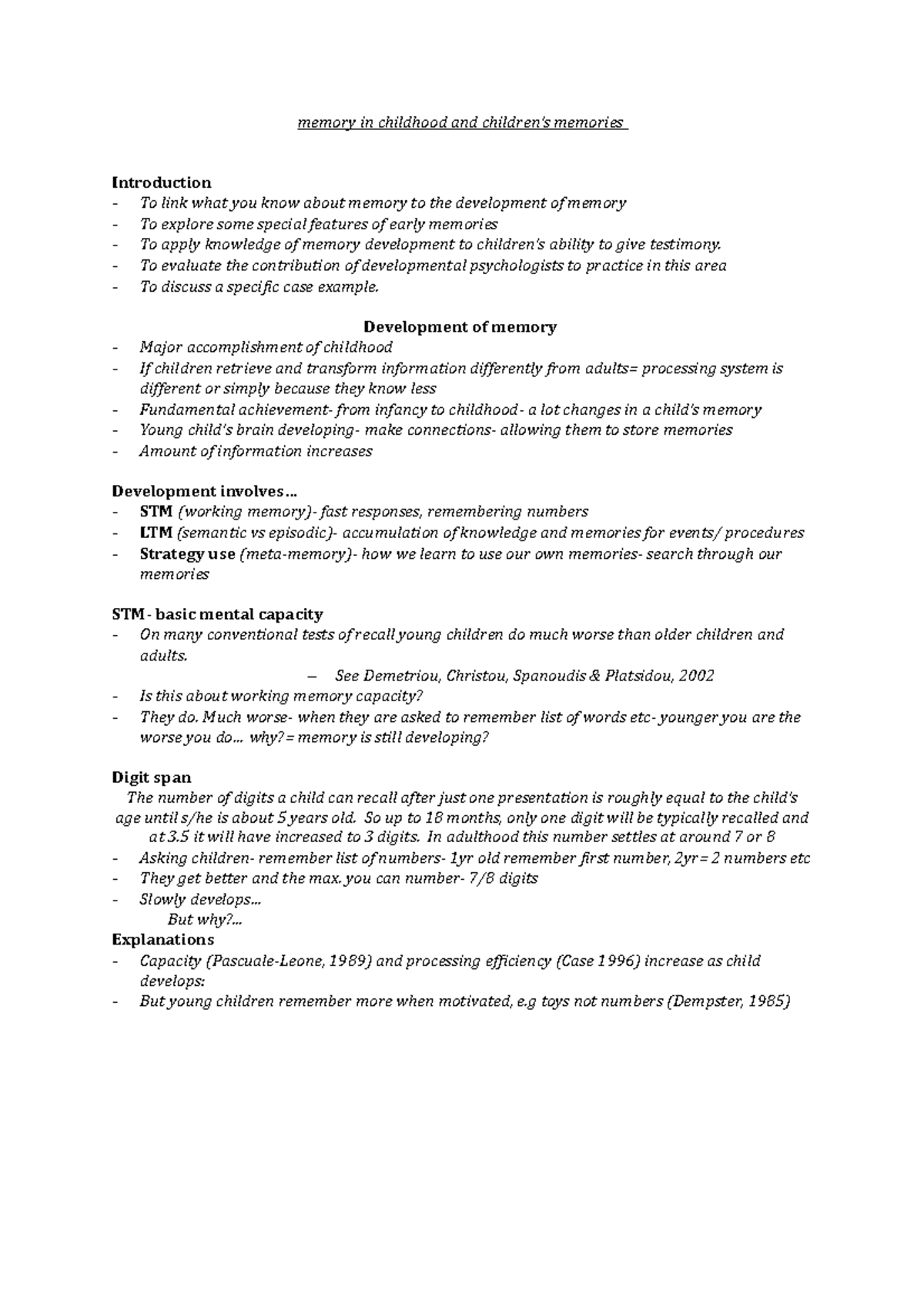 Childhood memory notes - memory in childhood and children’s memories ...