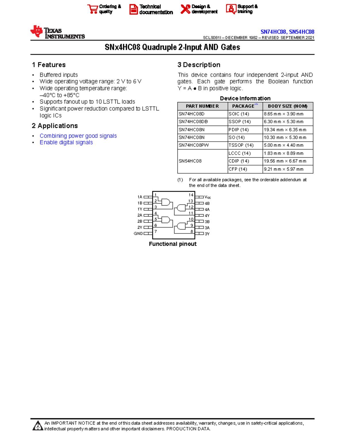AND - Datasheet compuerta AND - SNx4HC08 Quadruple 2-Input AND Gates 1 ...