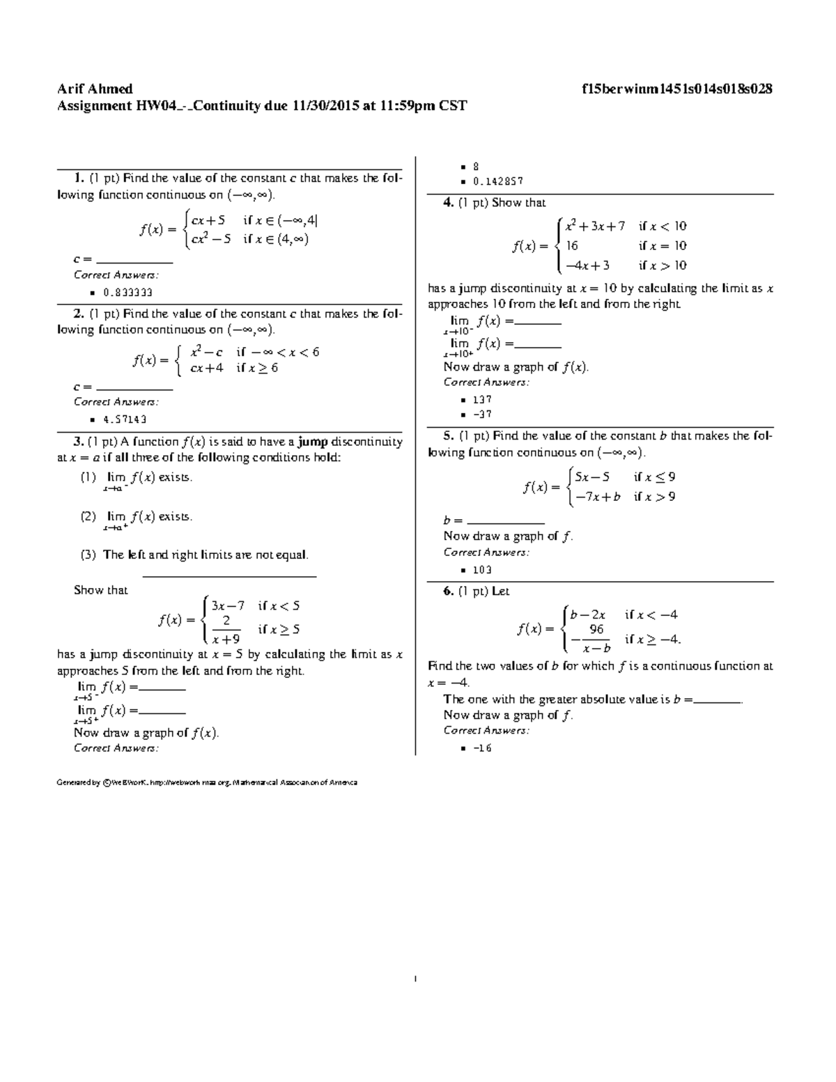 HW04 - Continuity - This is the homework set number 4 with answers for ...