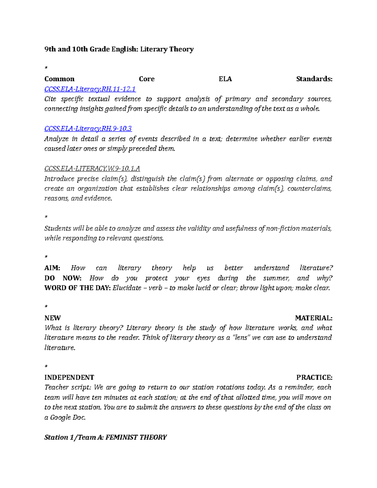 - 9th and 10th Grade English Literary Theory - 9th and 10th Grade ...