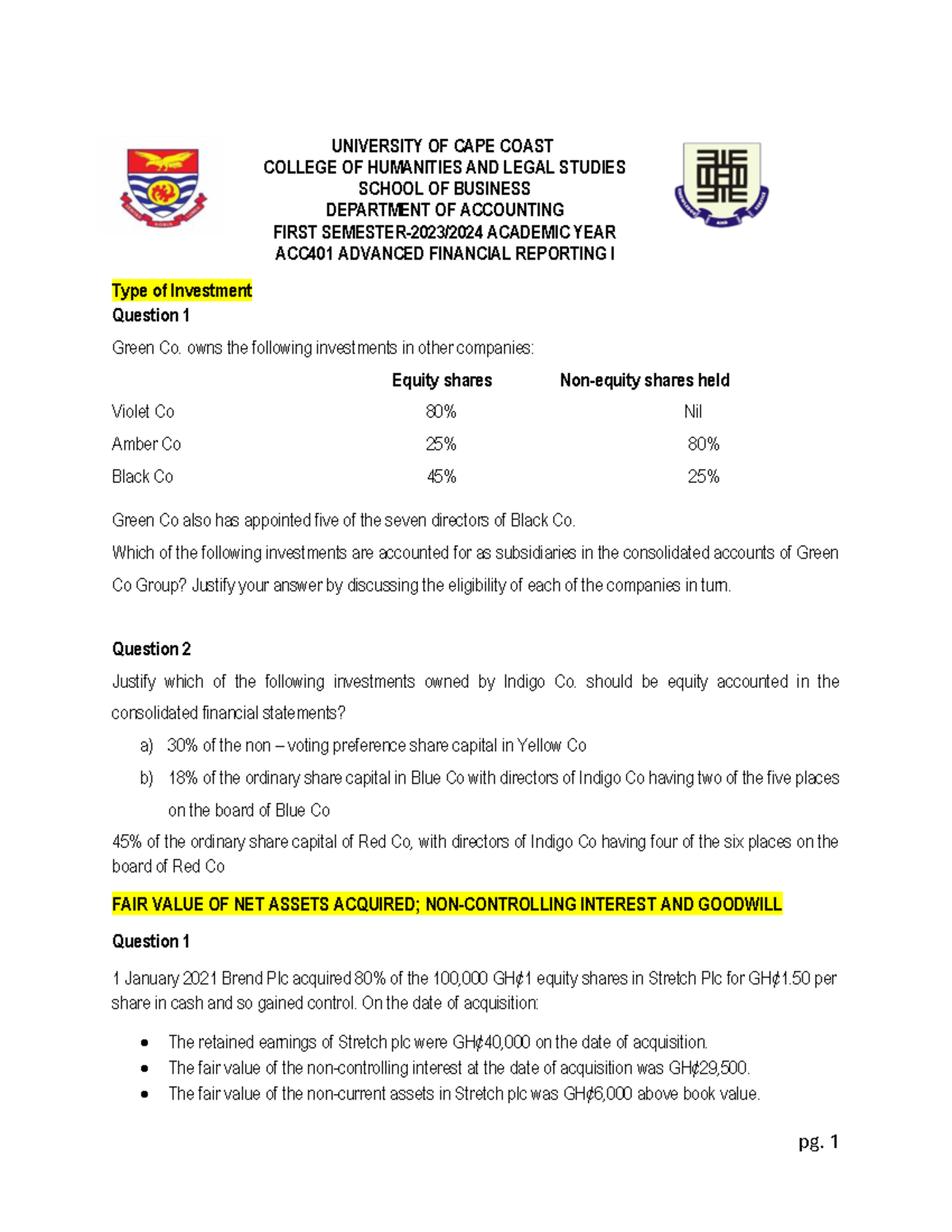 Week 3 types of inv - It is very simplified and helpful - UNIVERSITY OF ...
