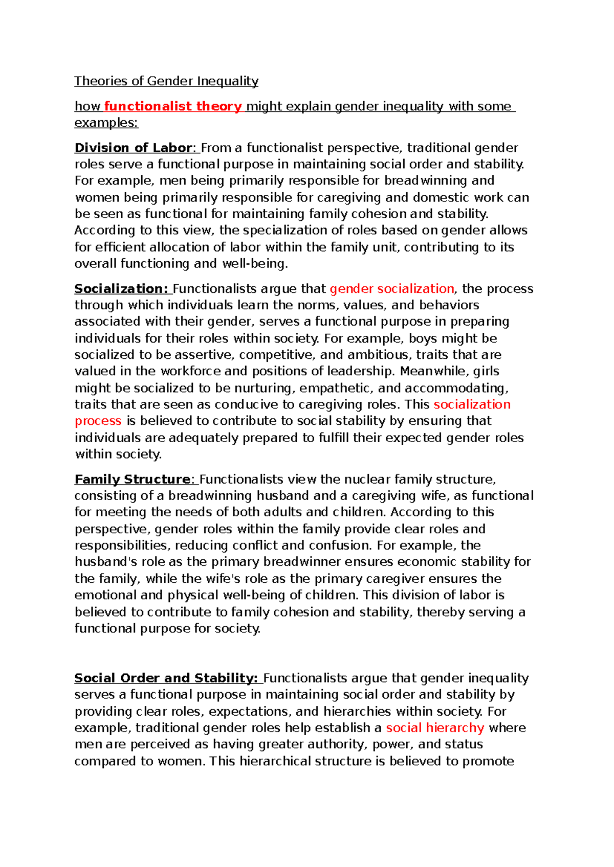 Theories of Gender Inequality - For example, men being primarily ...