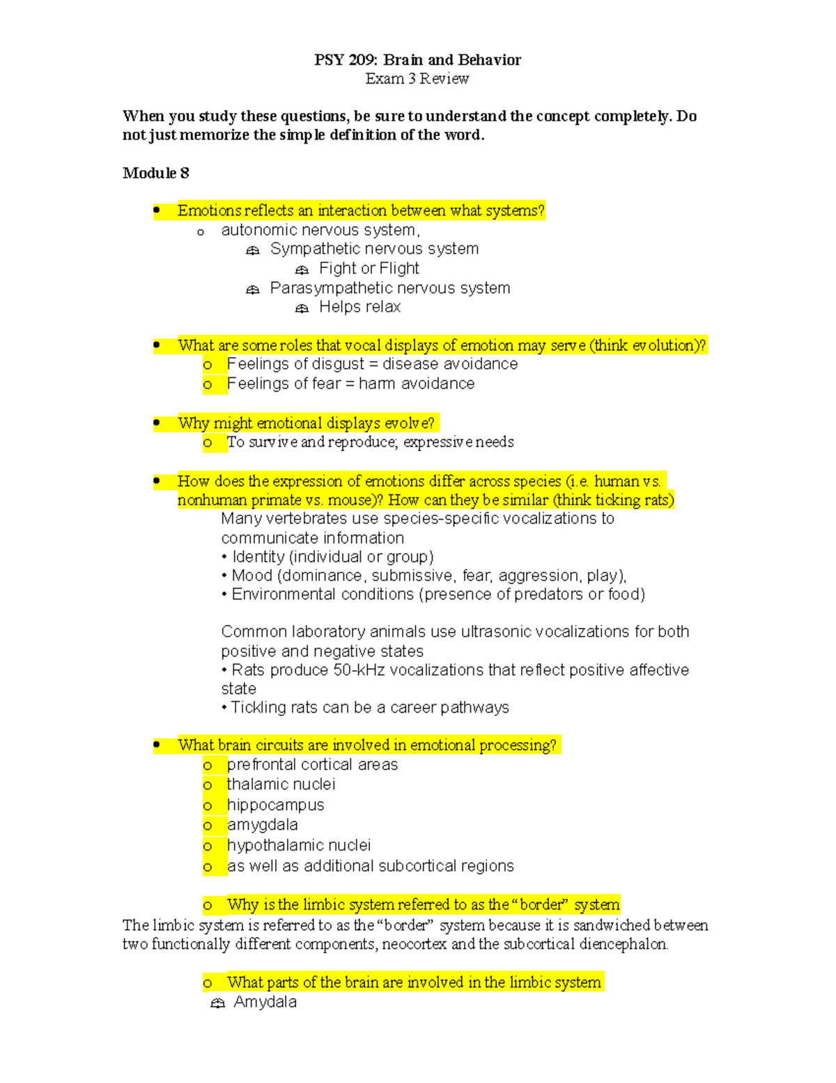 EXAM 3 Module 8 Exam Study Guide SS23 - PSY 209: Brain and Behavior ...