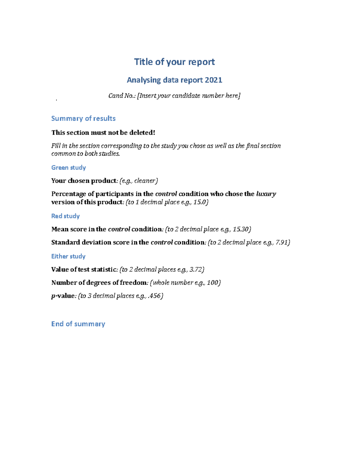 R report template isia - Title of your report Analysing data report ...