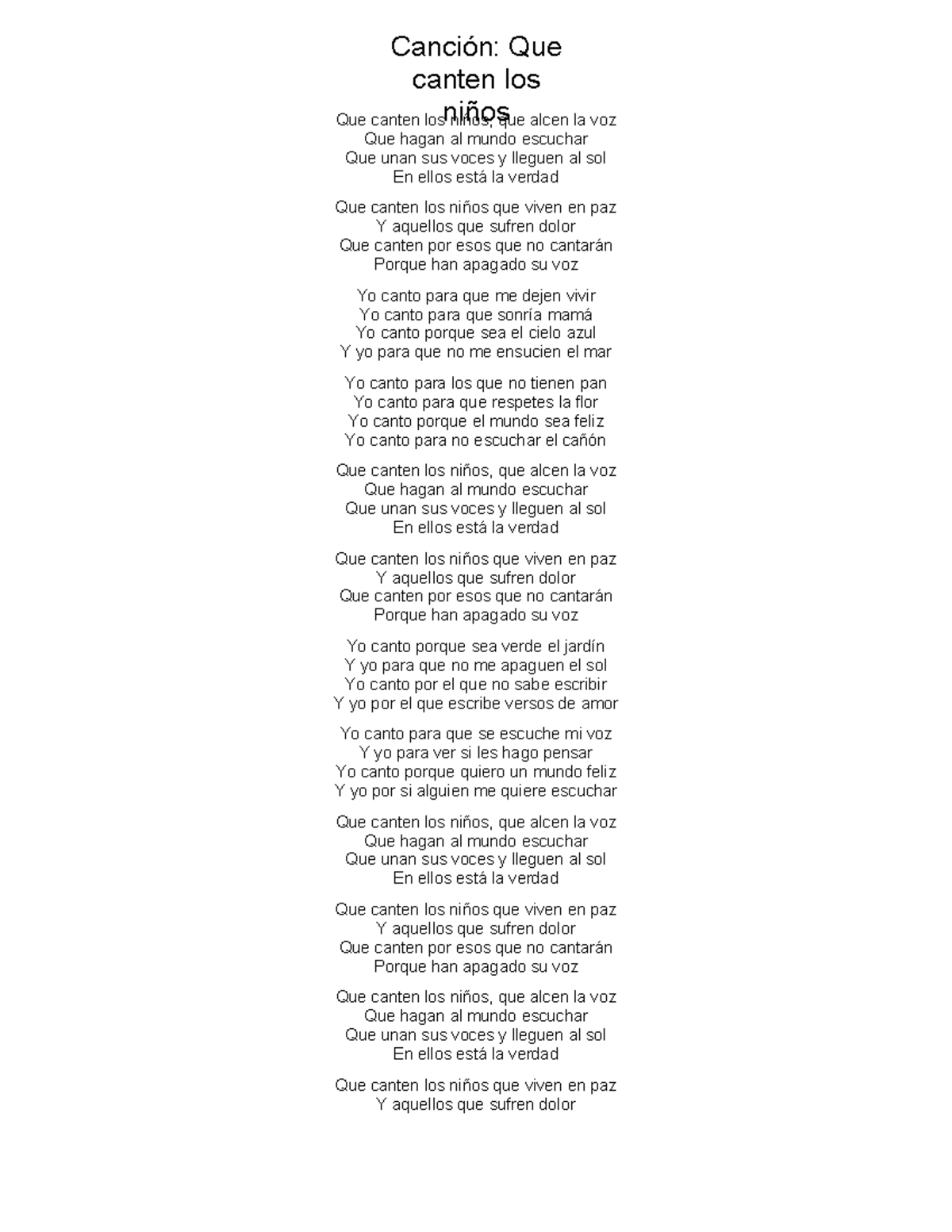 Que canten los niños - Lenguaje a partir de letras de canciones - Que ...