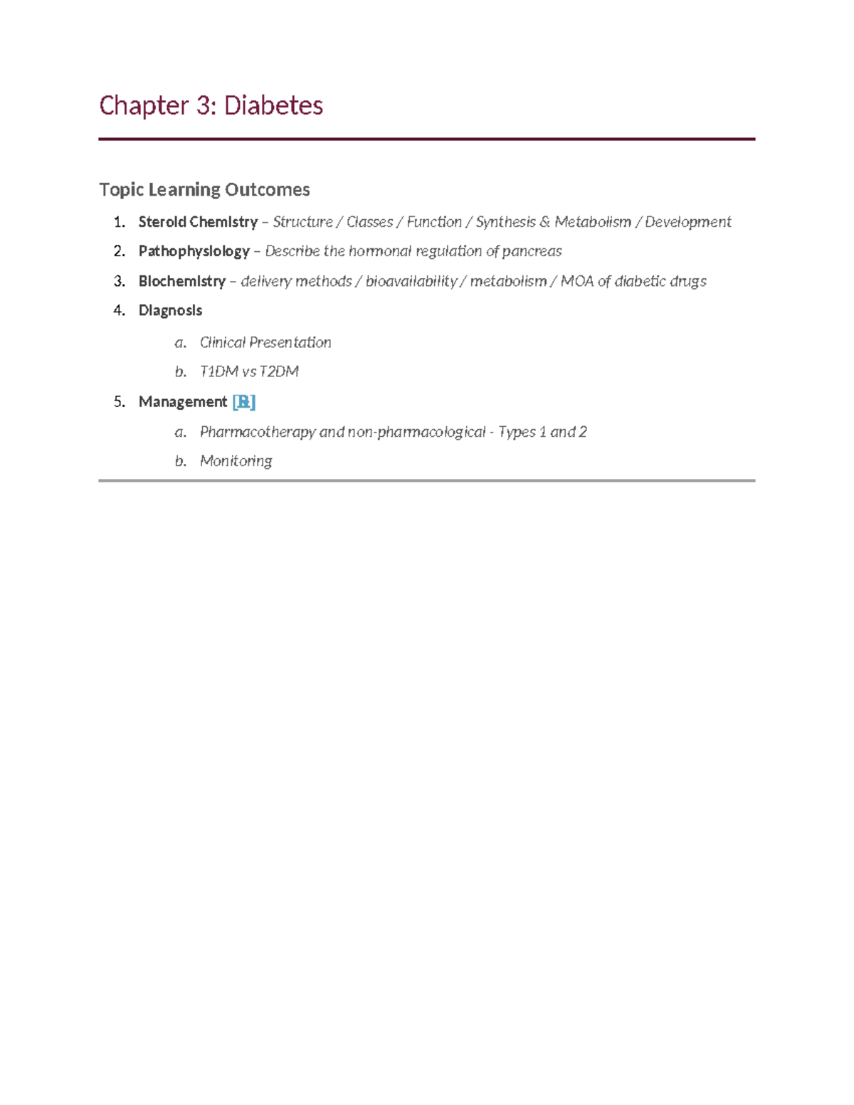 Diabetes - Chapter 3: Diabetes Topic Learning Outcomes 1. Steroid ...