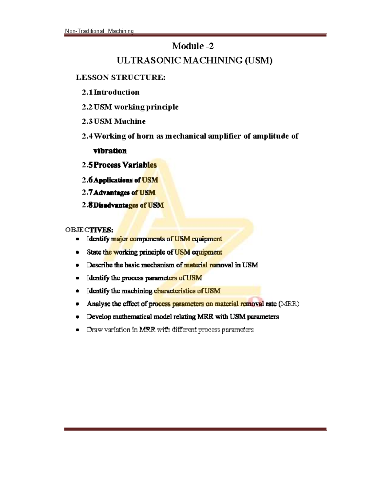 Advanced Machining Process Module-2 - Module - ULTRASONIC MACHINING ...