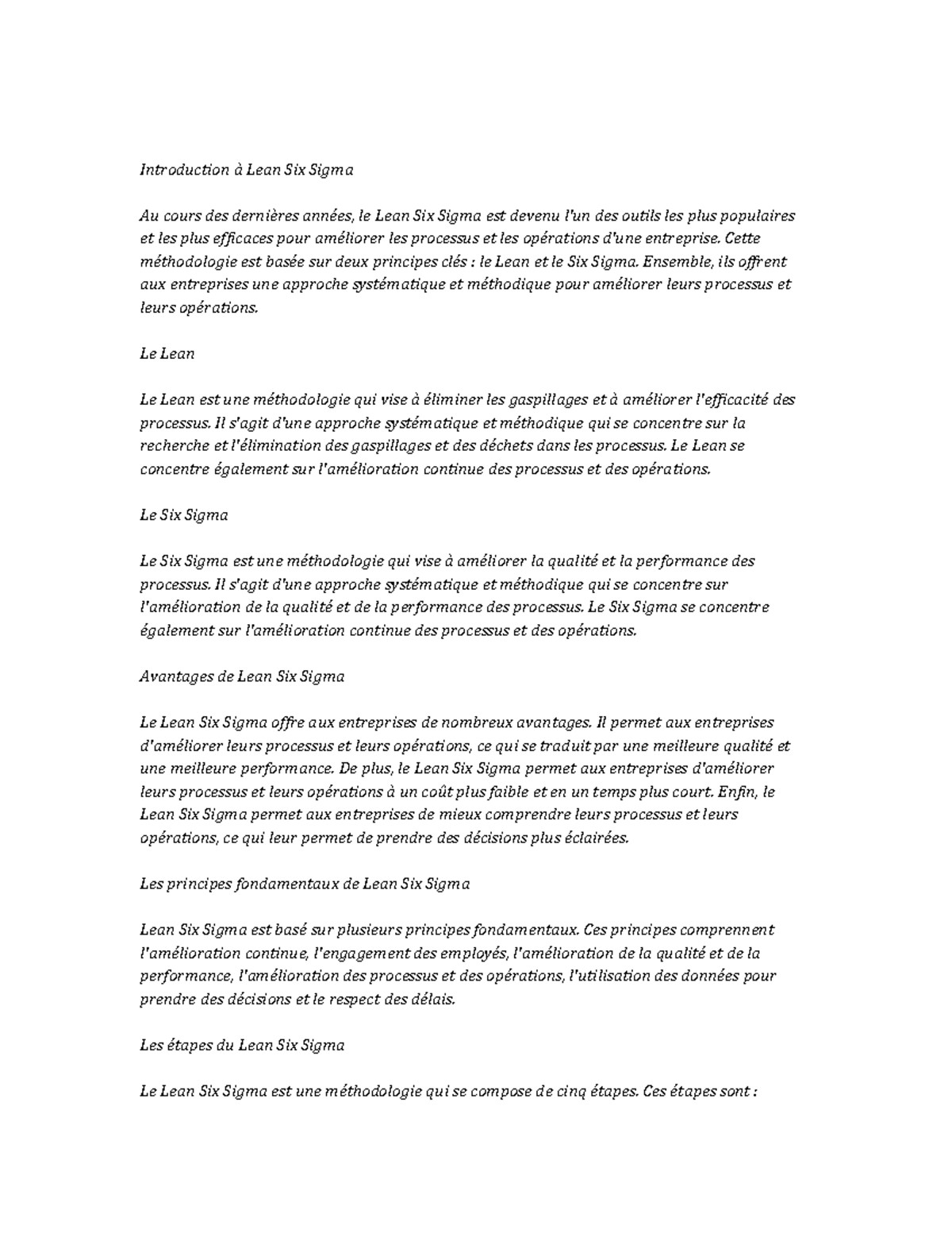 Lean Six Sigma Study Notes - Introduction à Lean Six Sigma Au cours des ...