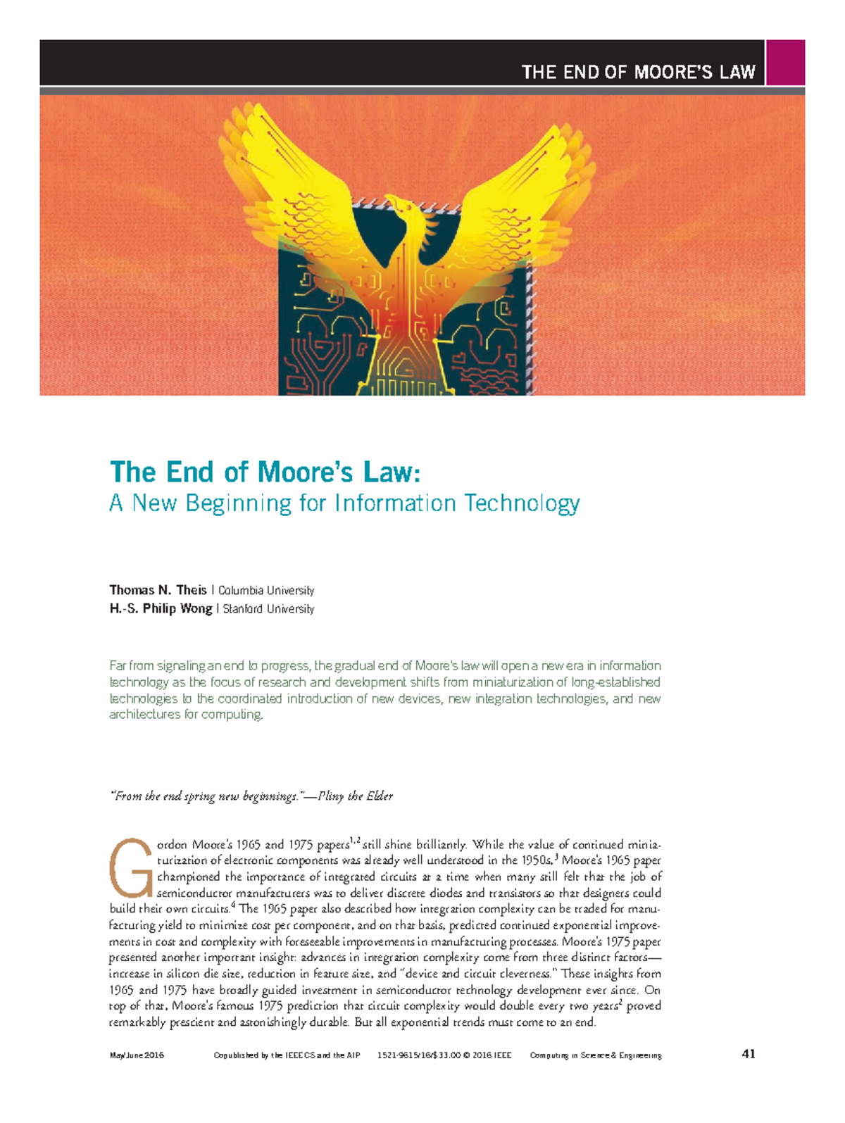 Lecture 01 - The end of Moore´s law - May/June 2016 Copublished by the ...