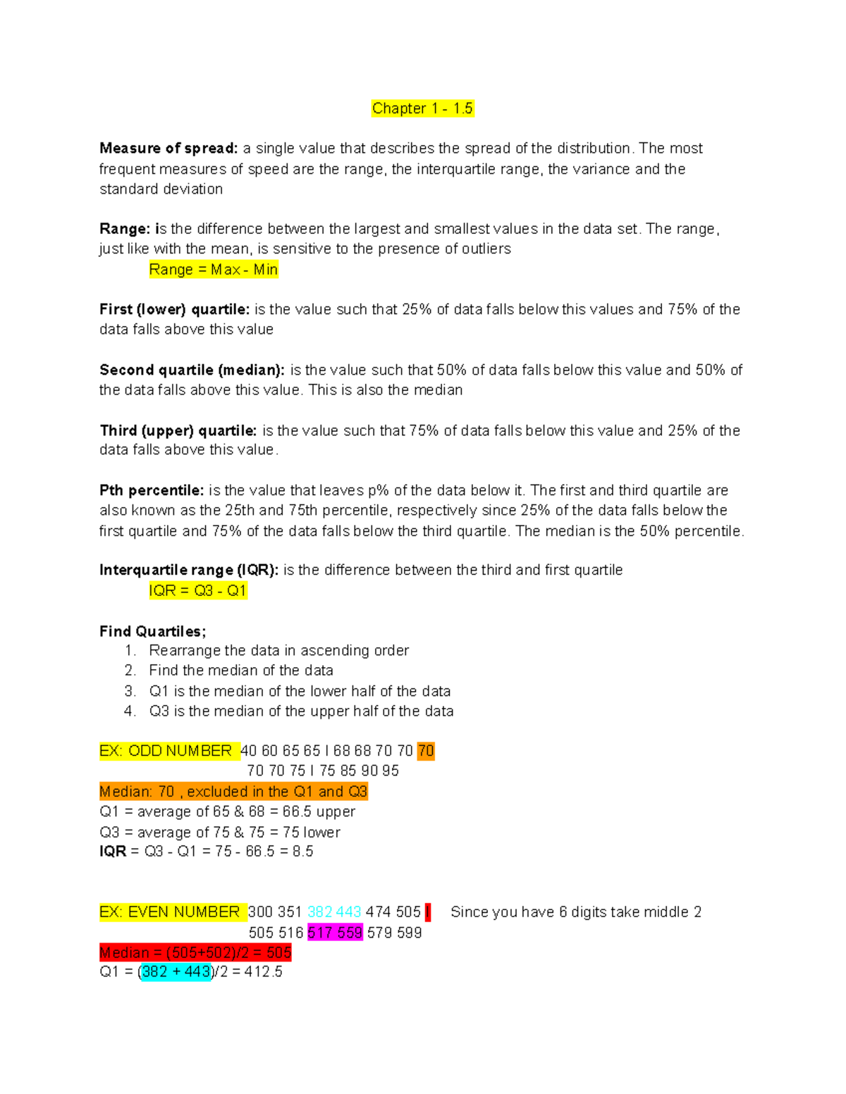 1 - Lecture notes and examples - Chapter 1 - 1. Measure of spread: a ...