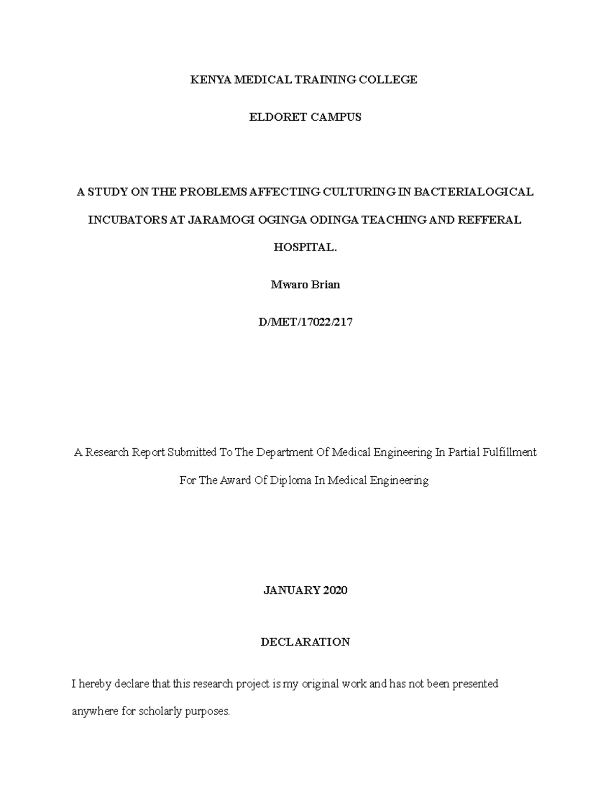 Fatuma - vrefy - KENYA MEDICAL TRAINING COLLEGE ELDORET CAMPUS A STUDY ...