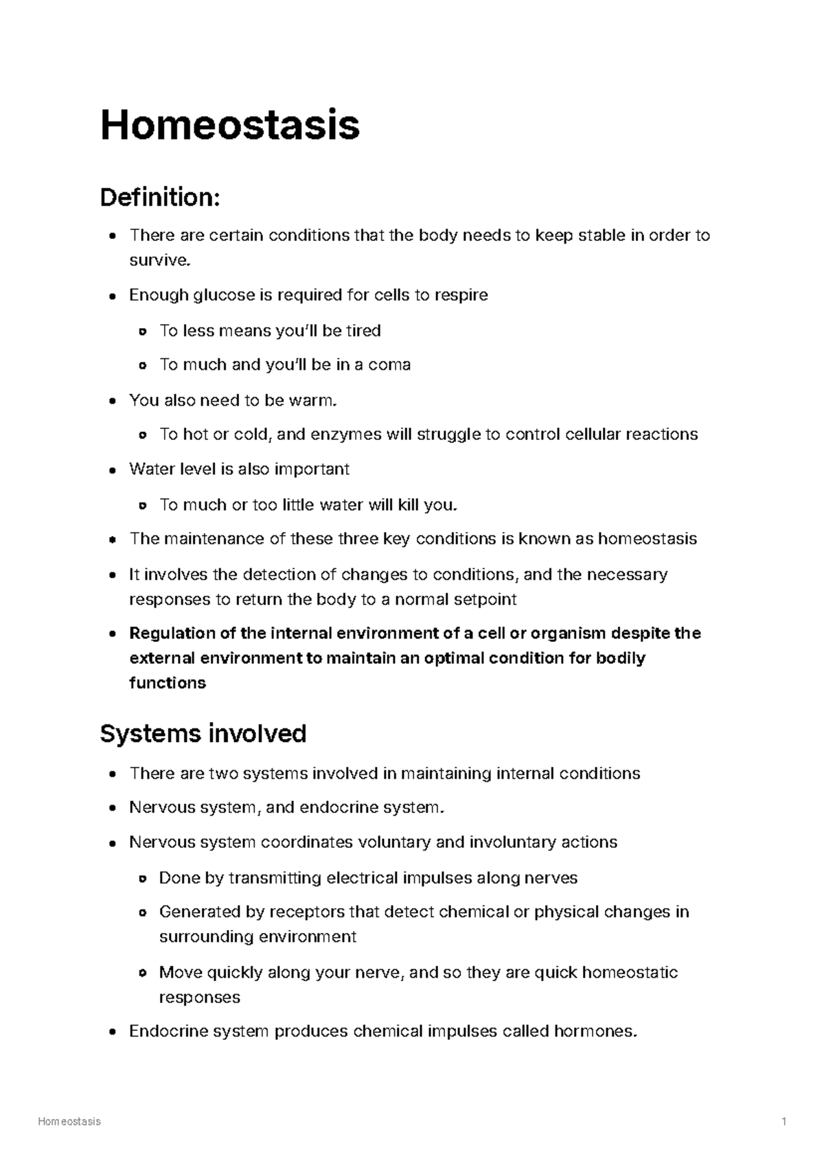 Homeostasis - Enough glucose is required for cells to respire To less ...