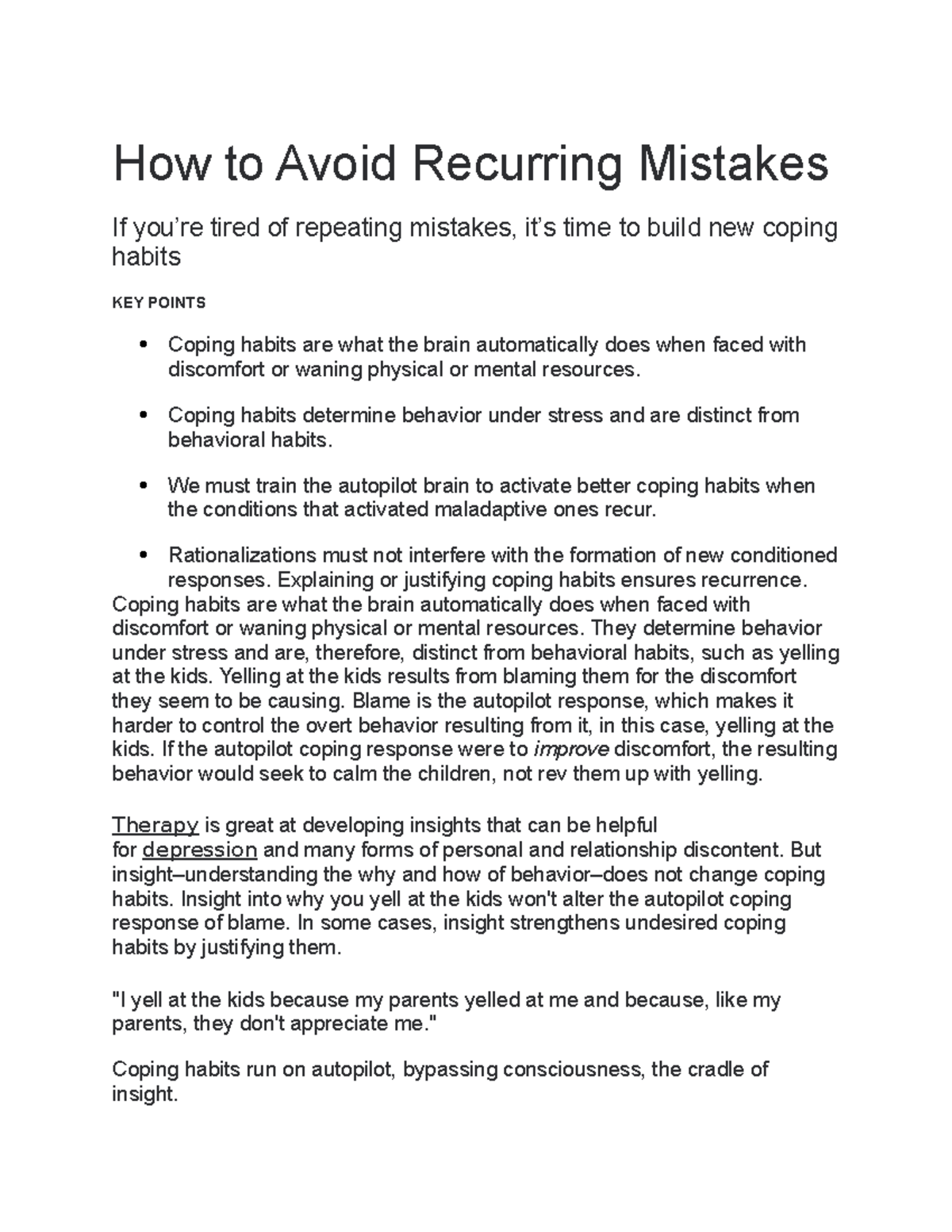How to Avoid Recurring Mistakes - Coping habits determine behavior ...