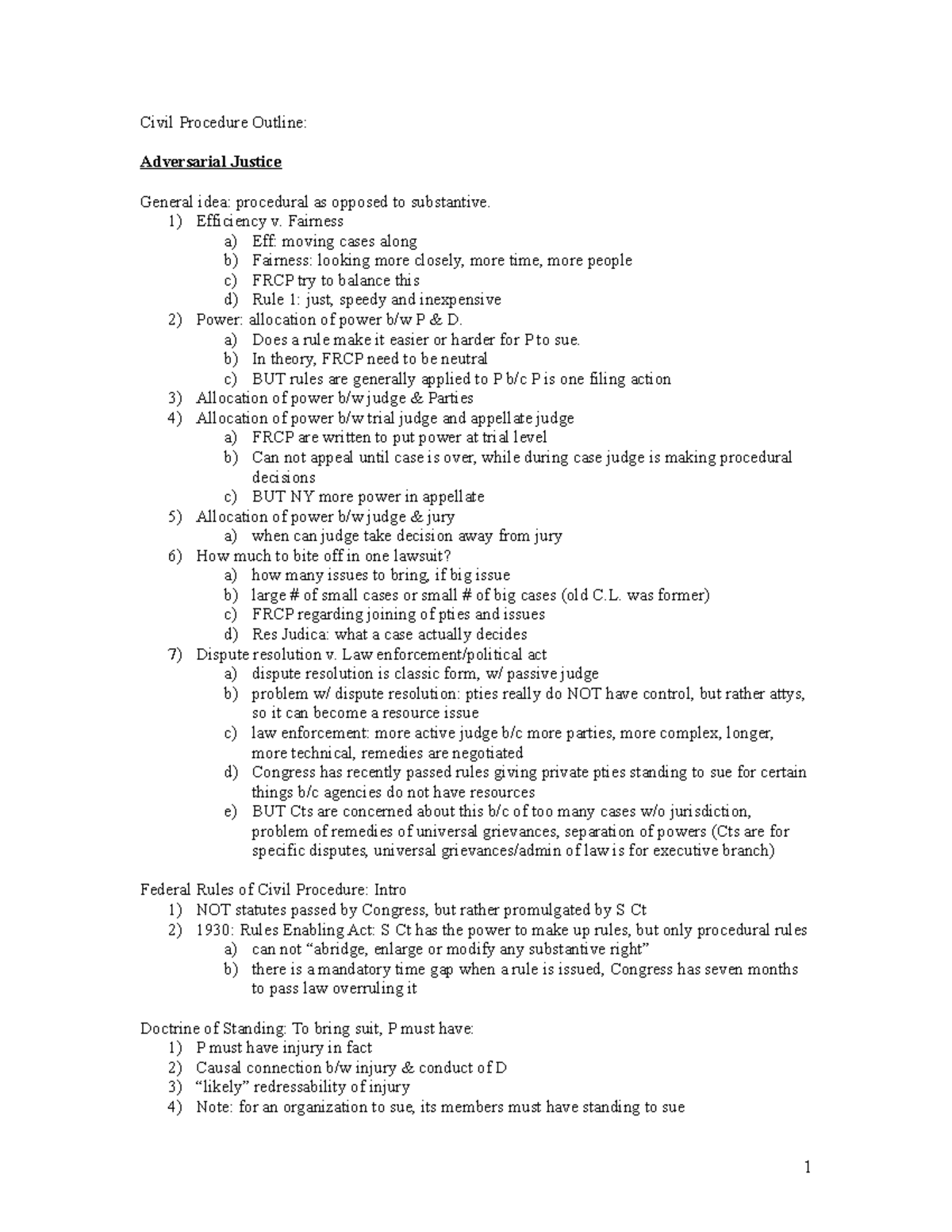 Civil Procedure - Prof. Swanson 3 - Civil Procedure Outline ...