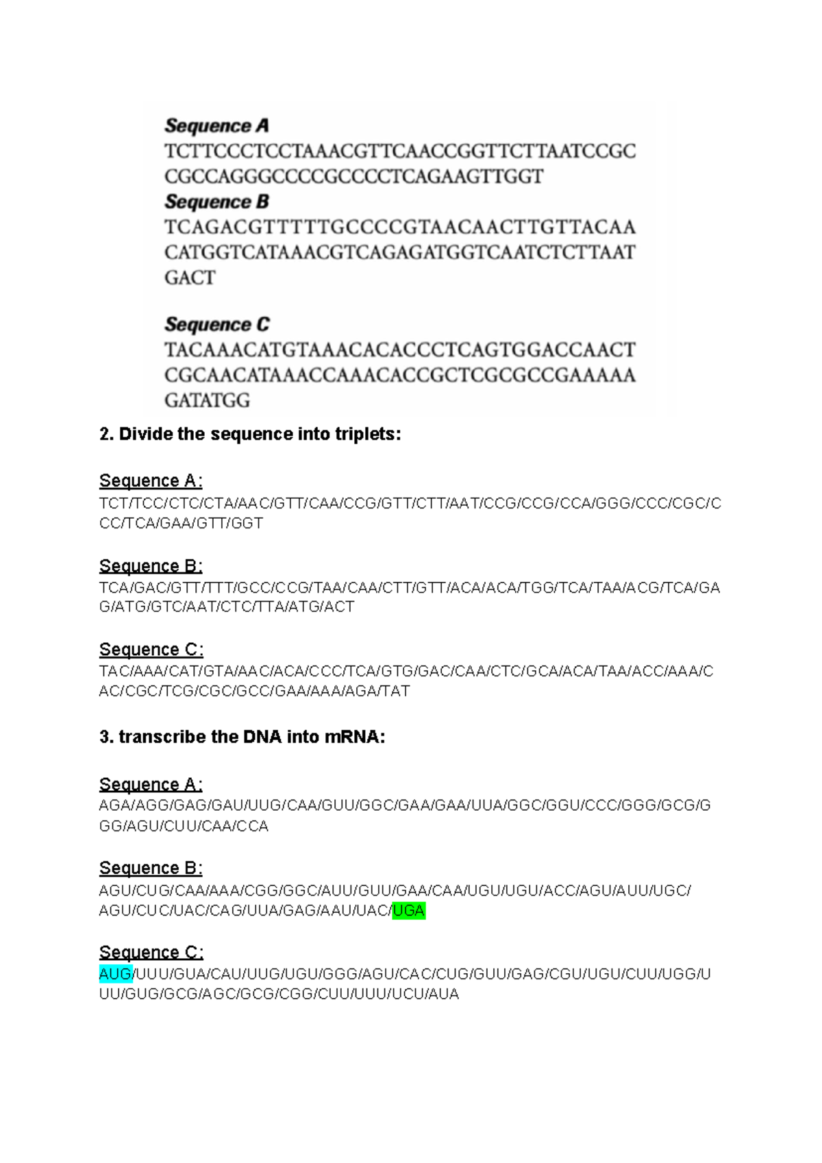 Unit 3 lab - xfbndfhjdjdghsdgsg - 2. Divide the sequence into triplets: Sequence A: - Studocu