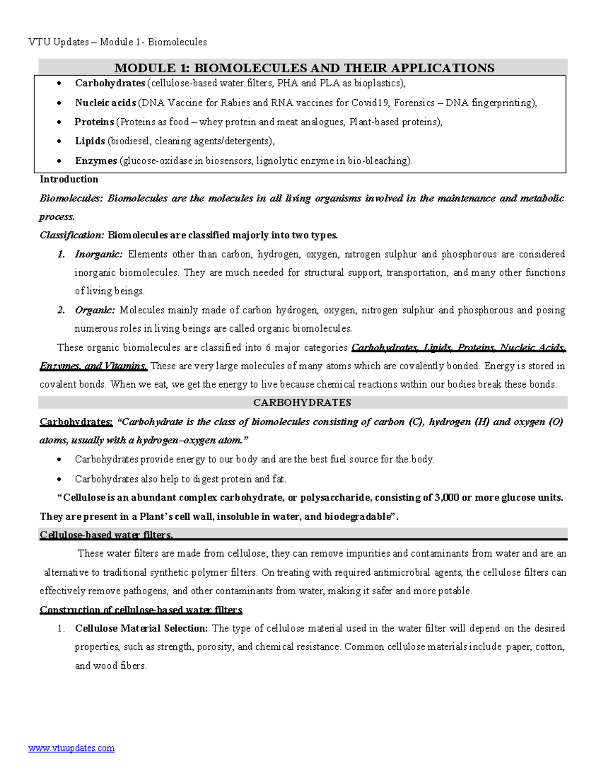 Module 1- Biomolecules - Introduction Biomolecules: Biomolecules are ...