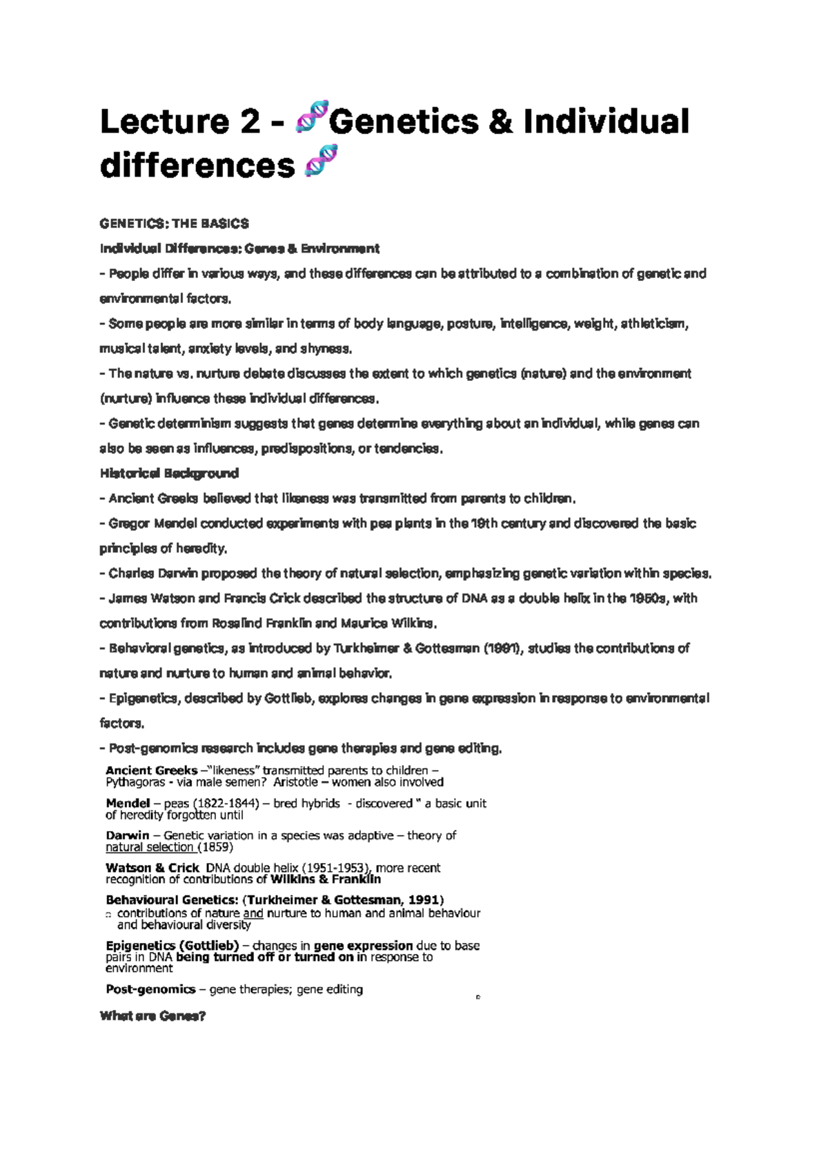 Lecture 2 - Genetics & Individual differences - Lecture 2 - 🧬Genetics ...