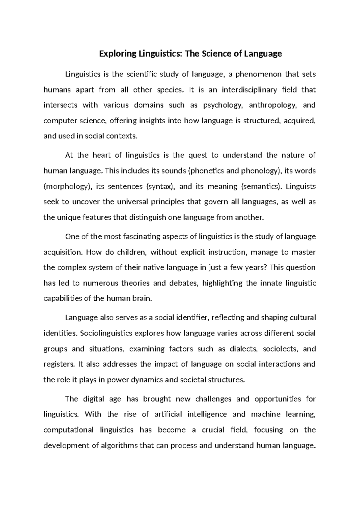 Exploring Linguistics - It is an interdisciplinary field that ...