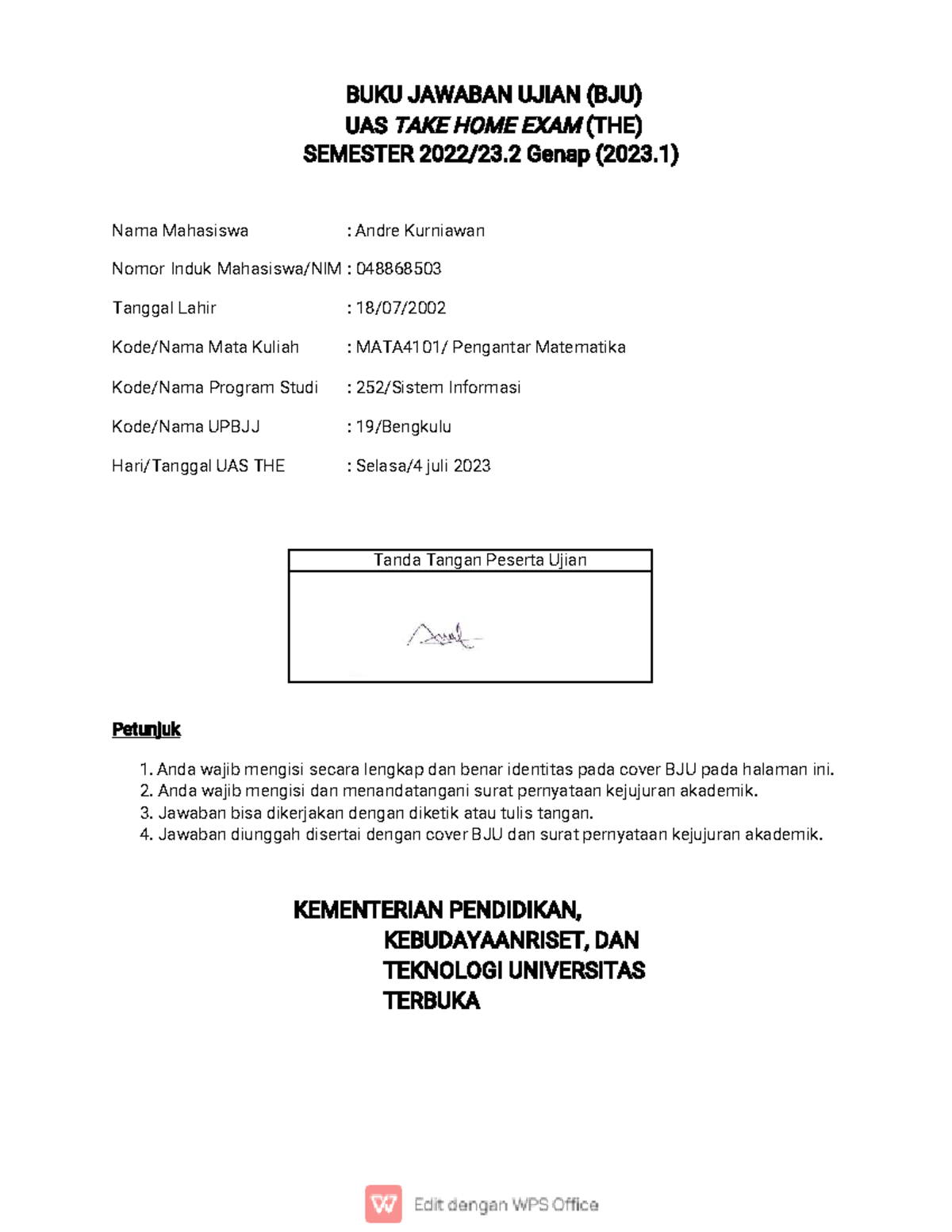 BJU umum - Is not bade - BUKU JAWABAN UJIAN (BJU) UASTAKE HOME EXAM ...