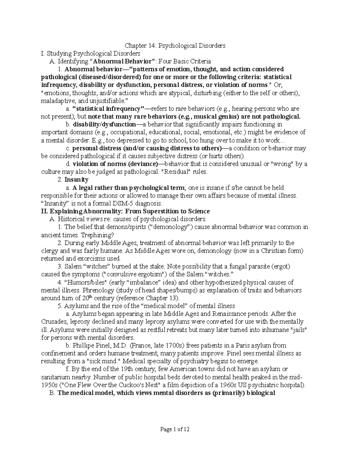 Chapter 14: Psychological Disorders - Chapter 14: Psychological Disorders I. Studying ...