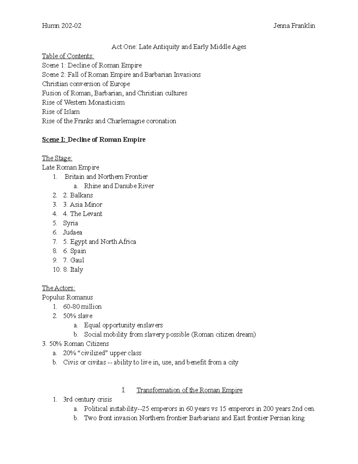 Lecture Notes Exam II - Act One: Late Antiquity and Early Middle Ages ...