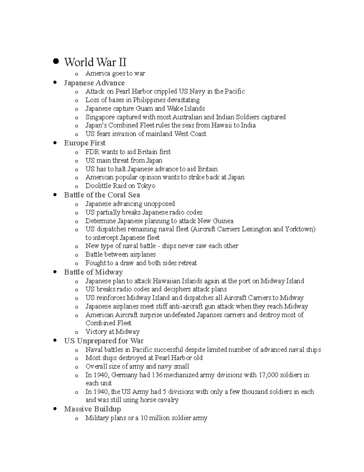 World War II - Lecture notes 15 - World War II o America goes to war ...