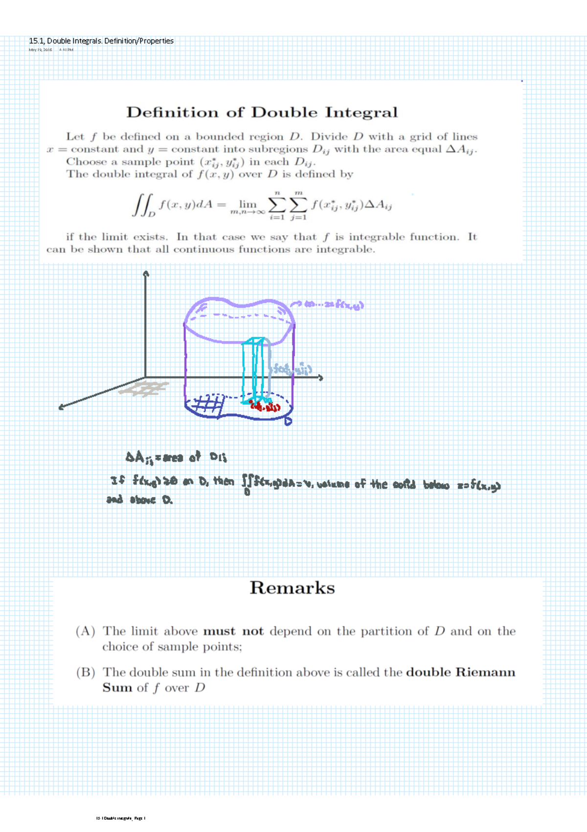 15.1 Double Integrals - Math - 15, Double Integrals. Definition ...