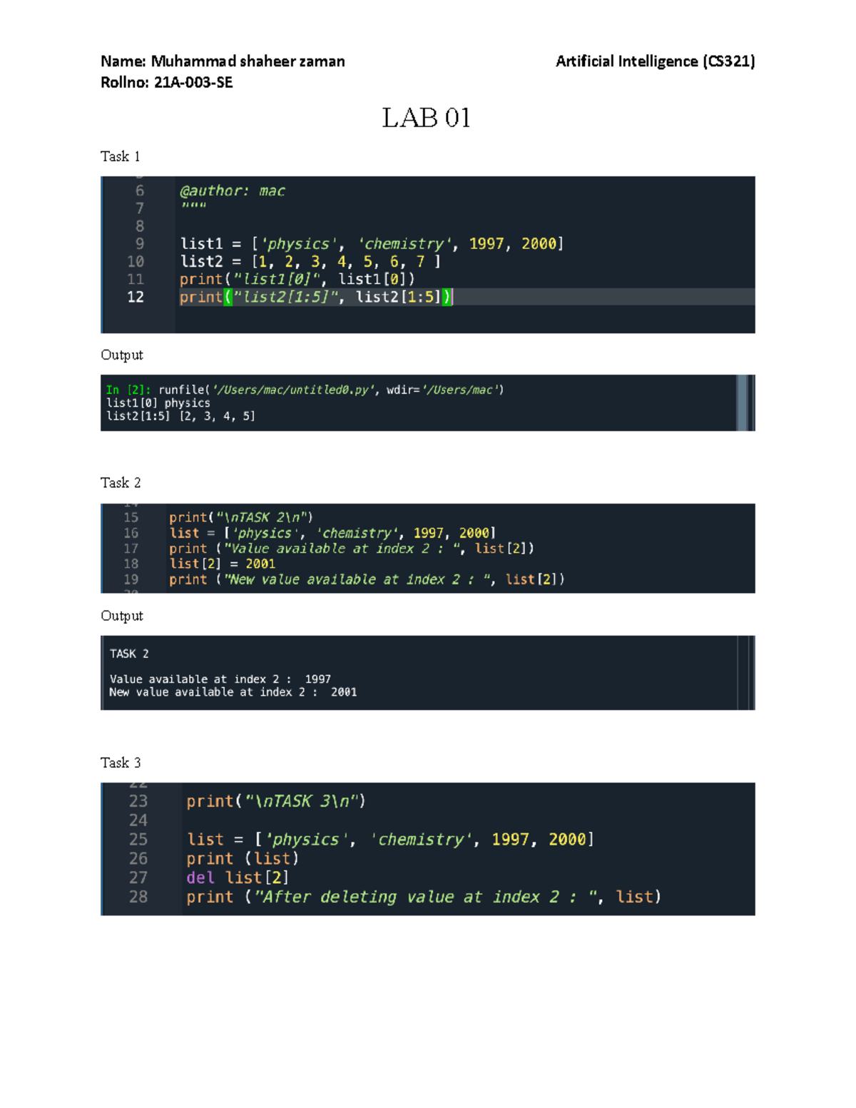 LAB 01 - Theory of Automata - Rollno: 21A-003-SE LAB 01 Task 1 Output Task 2 Output Rollno ...