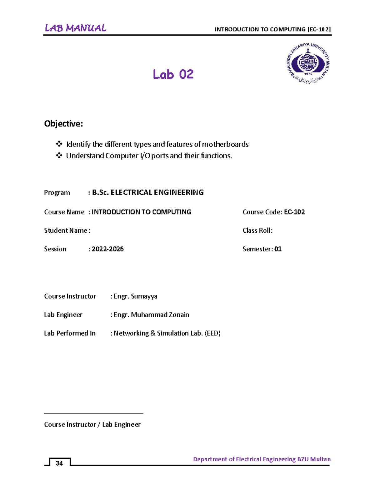 02 ITC 2K22-26 - Best cource - 2 Lab 02 Objective: Identify the ...
