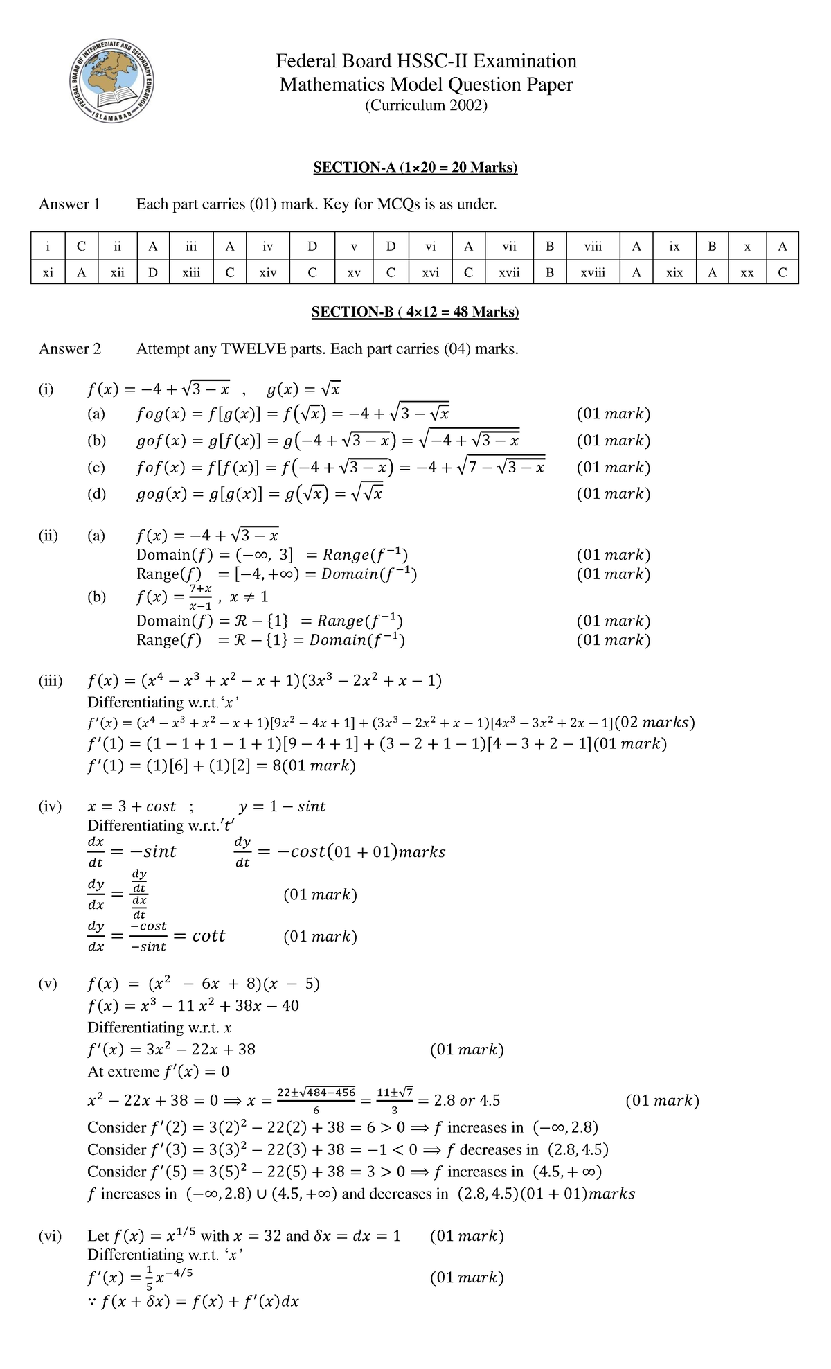 Mathematics papers solution - Federal Board HSSC-II Examination ...