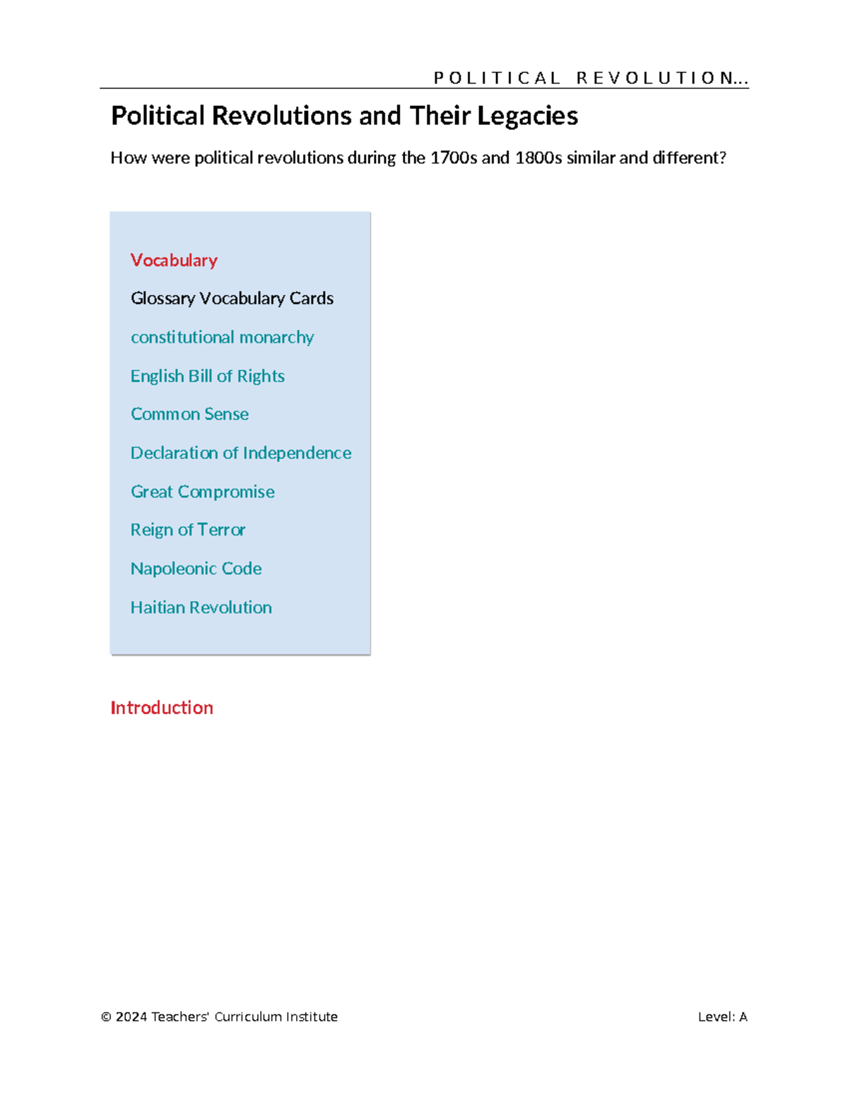 Political Revolutions and Their Legacies - Towards the end of the 1600s ...