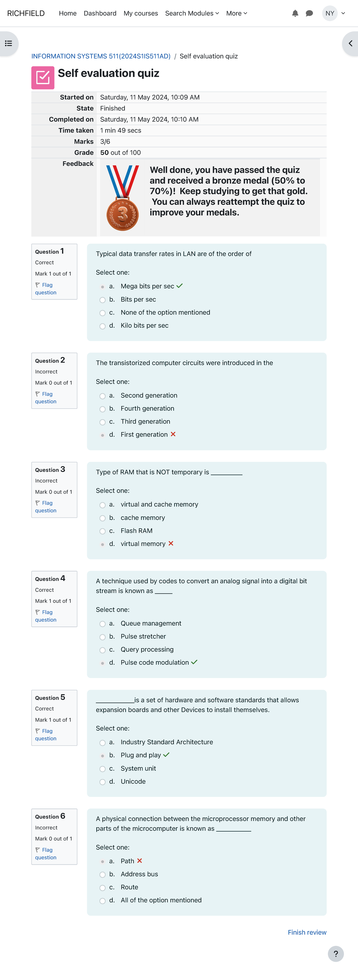 Self evaluation quiz Attempt - Question 1 Correct Mark 1 out of 1 Flag ...
