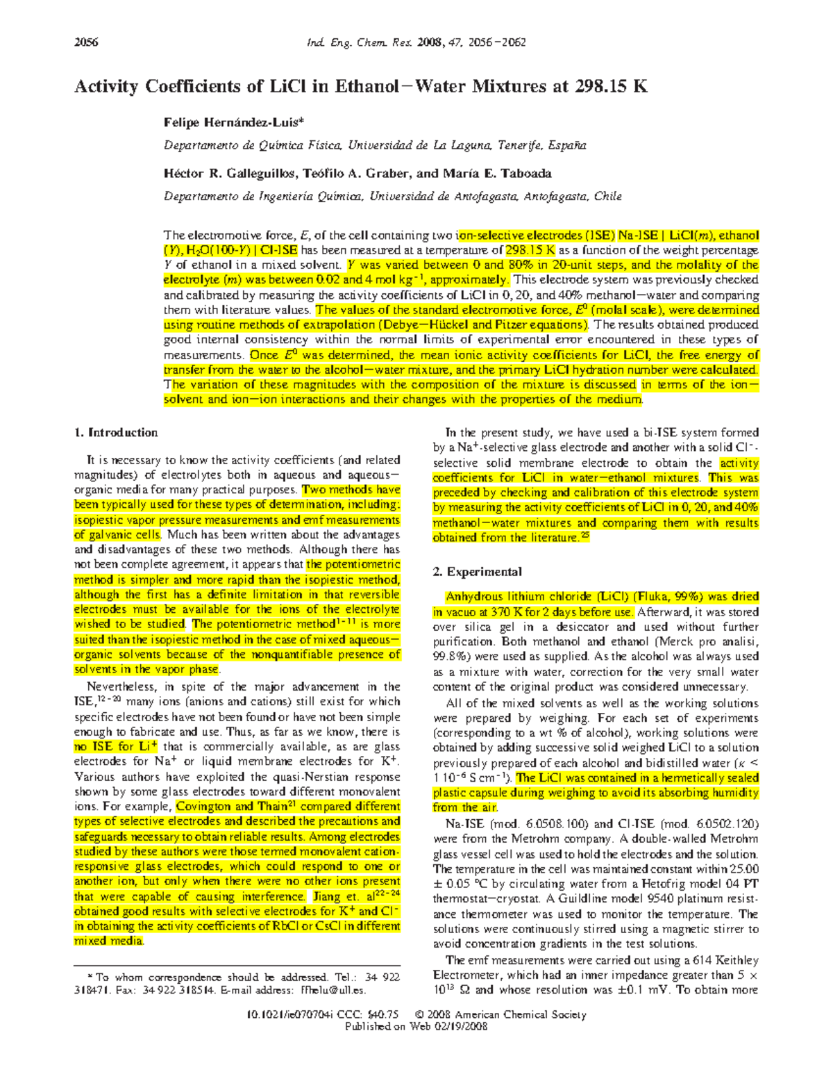 Hernandez-Luiz, 2008 . Activity coeff Li Cl-ethanol-H2O - Activity ...