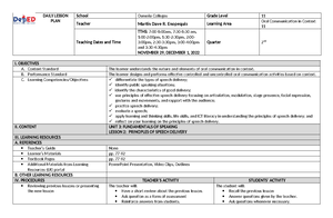 DLP - Principles of Speech Writing - DAILY LESSON PLAN School Osmeña ...