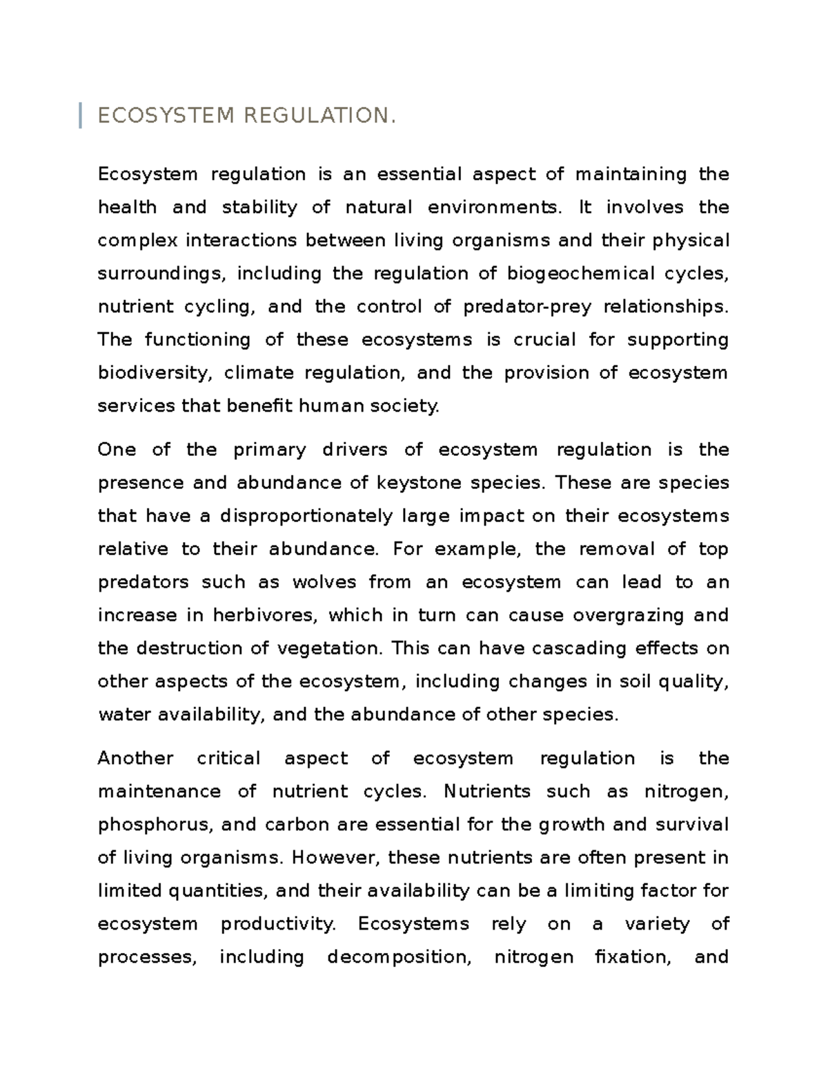 A detailed note on ecosystem regulation - ECOSYSTEM REGULATION ...