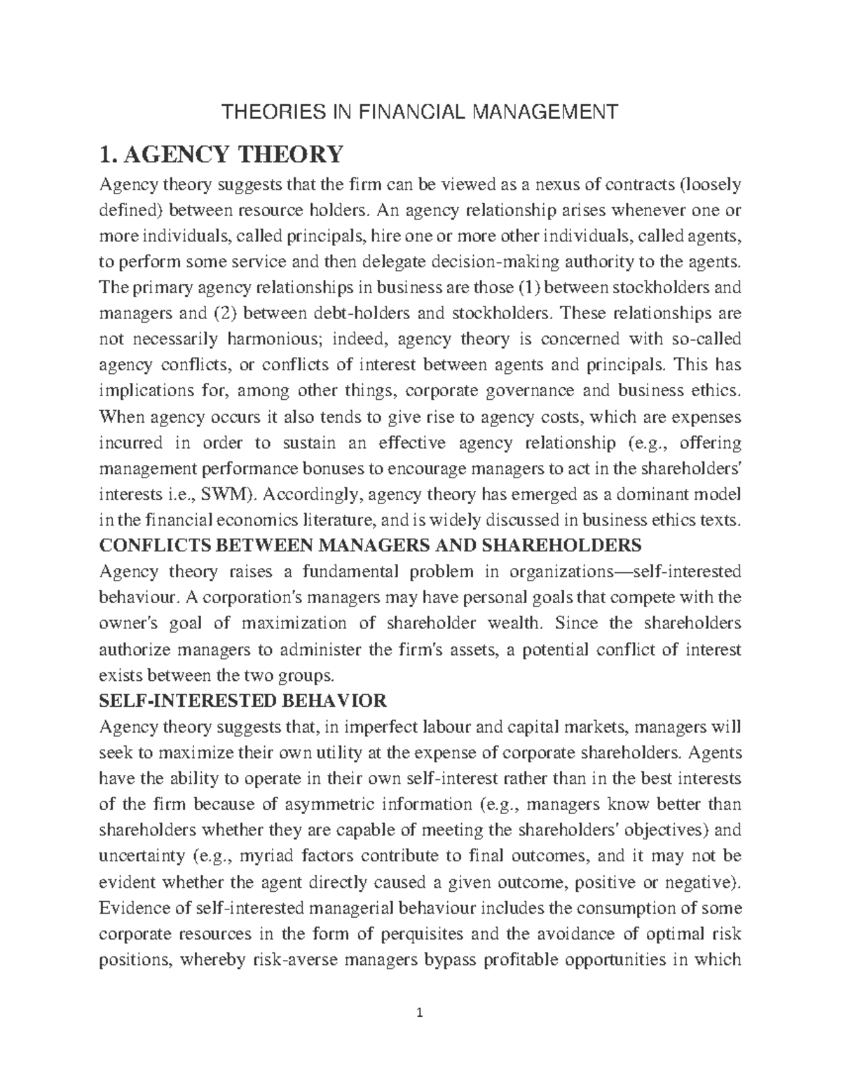 Theories IN Financial Management - THEORIES IN FINANCIAL MANAGEMENT 1 ...