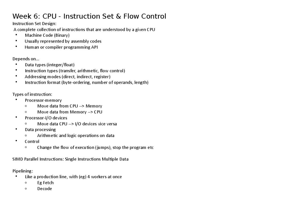 CA Week 6 CPU - Instruction Set and Flow Control - Week 6: CPU ...