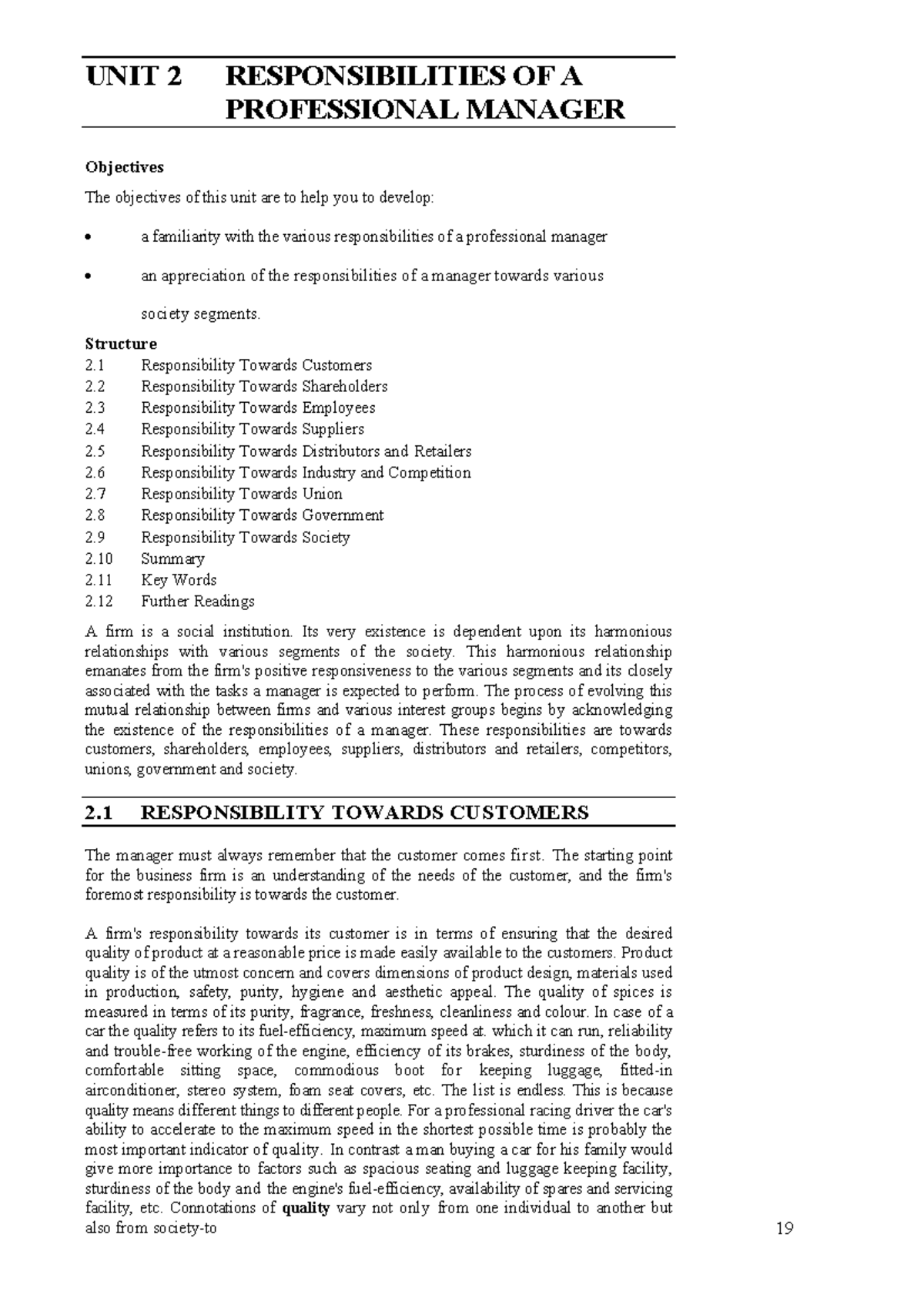 Unit-2 - btech - Responsibilities of a Professional UNIT 2 RESPONSIBILITIES OF A Manager - Studocu
