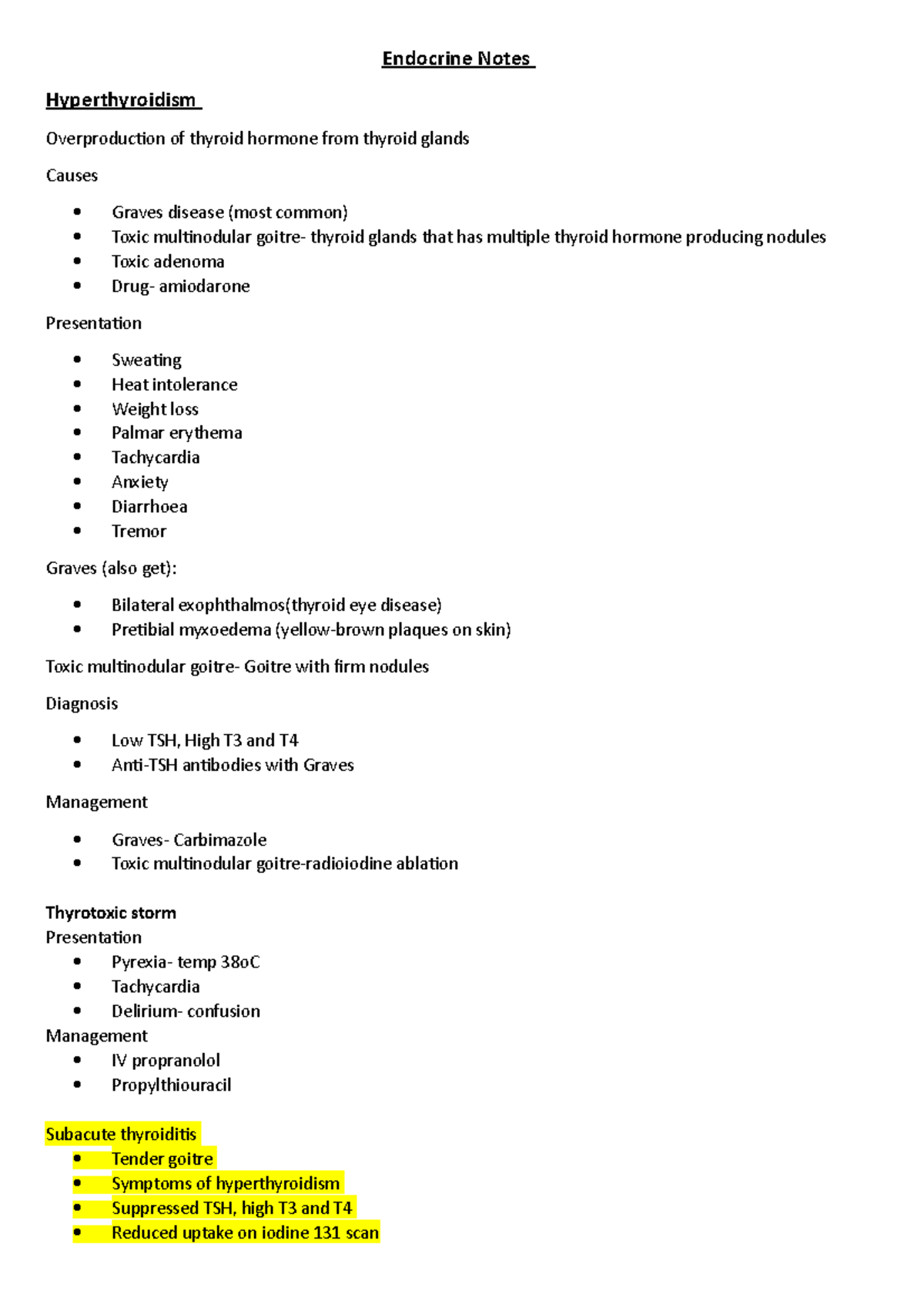 Endocrine Summary notes - Endocrine Notes Hyperthyroidism ...