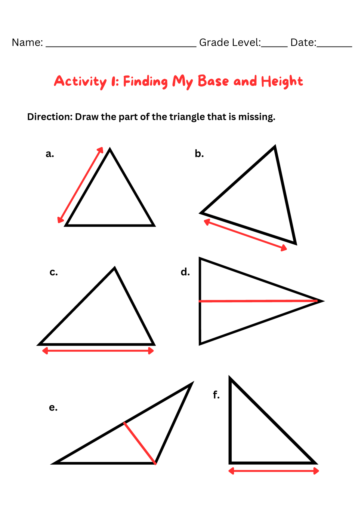 Finding My Base and Height Activity - Secondary Education - Name