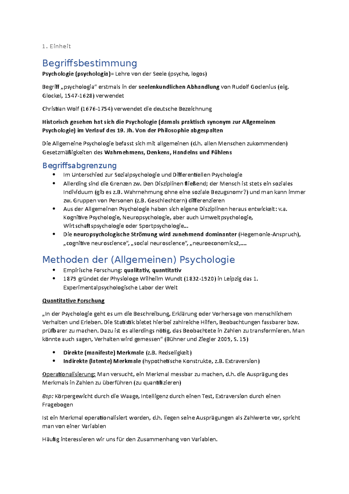 Allgemeine Psychologie Zusammenfassung 1-4Einheit - Einführung in die Anwendungsfelder der - Studocu