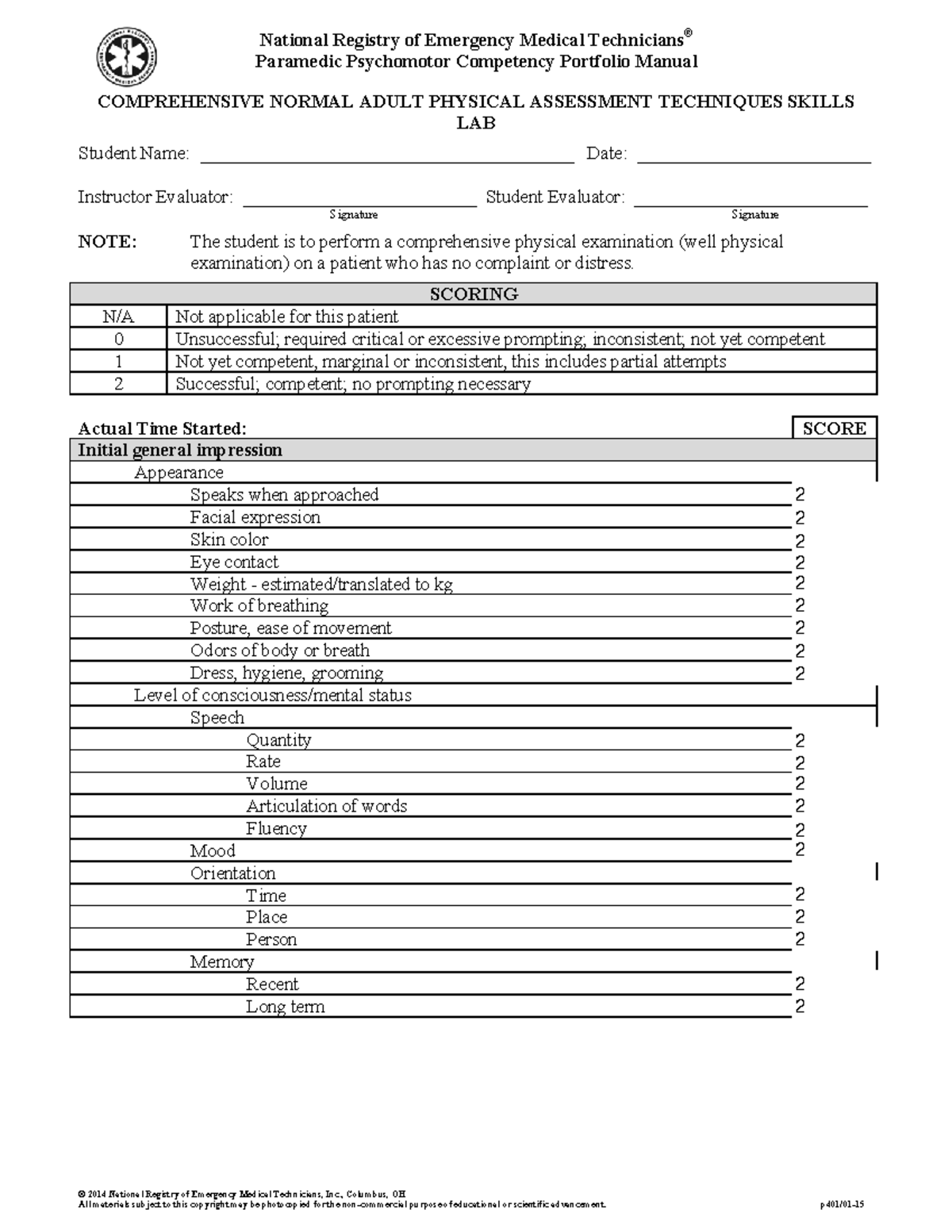 P401 Comprehensive Normal Adult Physical Assessment Techniques Skill ...