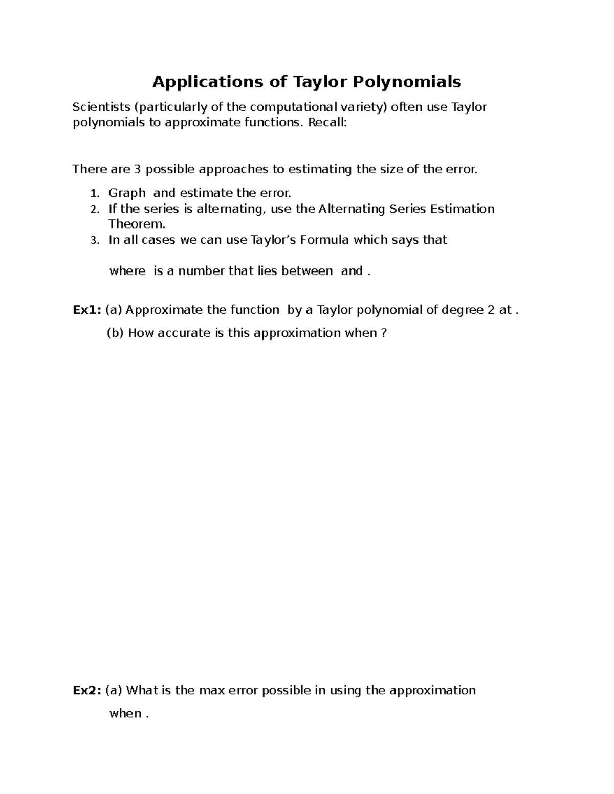 8.8 Applications of Taylor Polynomials - Applications of Taylor ...