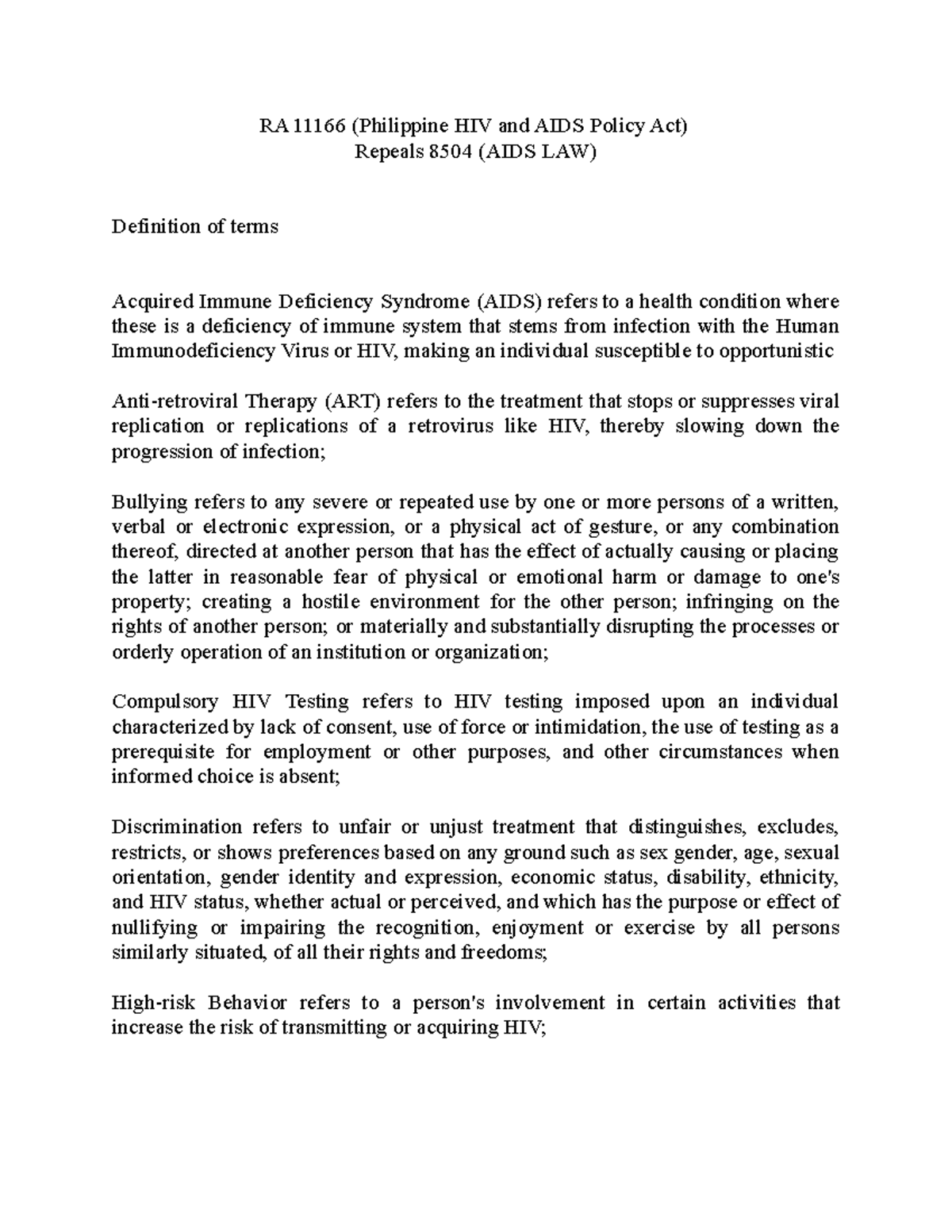 RA 11166 and RA 7170 - RA 1116 and RA 7170 EASY NOTES - RA 11166 ...