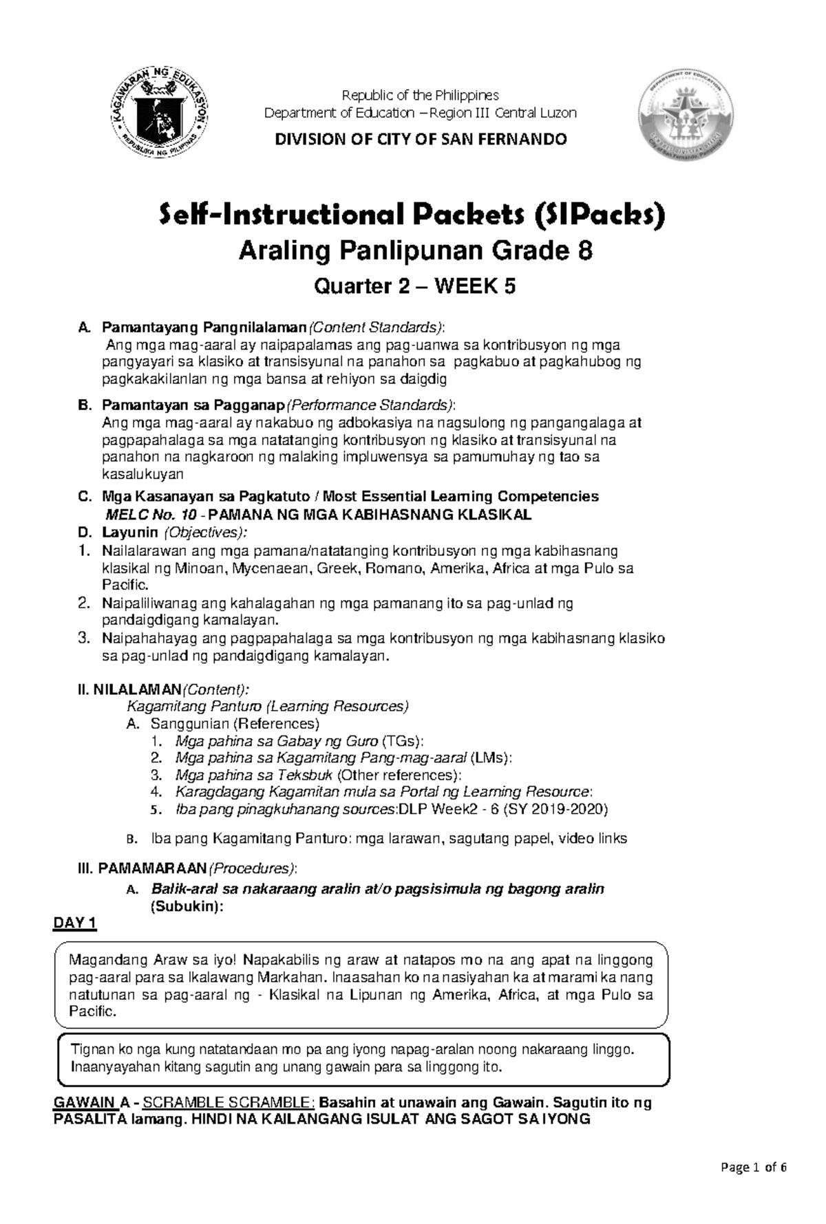 AP8 Week-5 Q2 Modified-Model-DLP - Republic of the Philippines Department of Education – Region ...