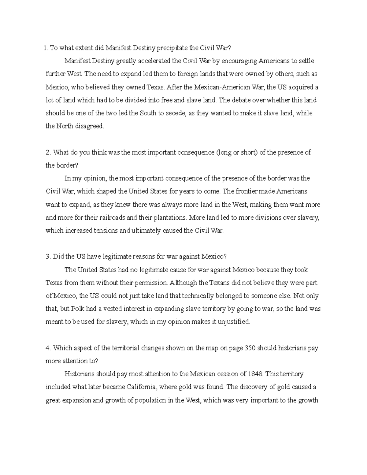 Ch. 13 and 14 Reading Questions - To what extent did Manifest Destiny ...