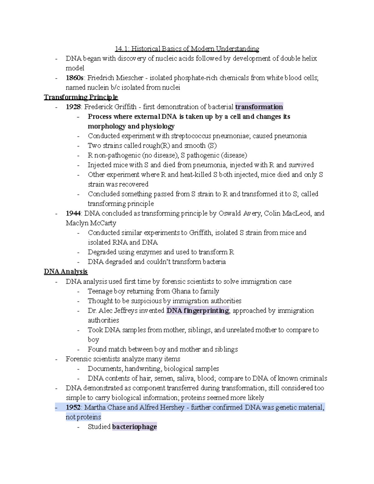 BIOL 171 14.1-14.2 notes - 14: Historical Basics of Modern ...
