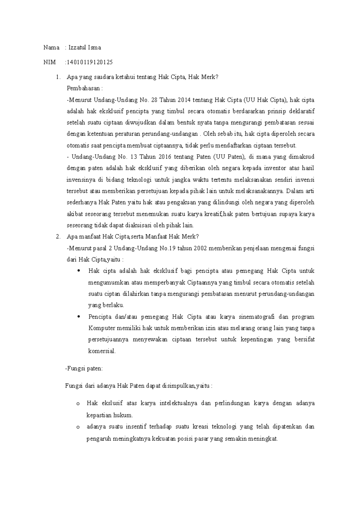 Izzarul isma ,kewirausahaan - Nama : Izzatul Isma NIM : Apa yang saudara ketahui tentang Hak ...